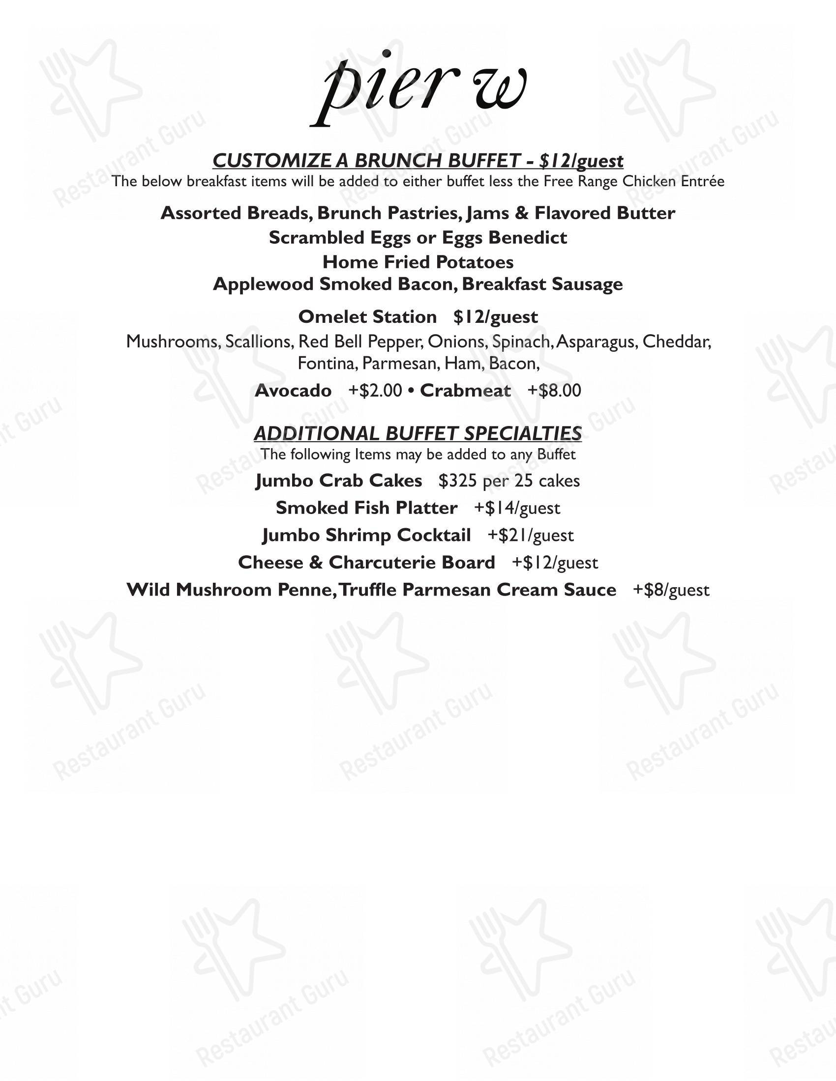 Menu at Pier W restaurant, Lakewood
