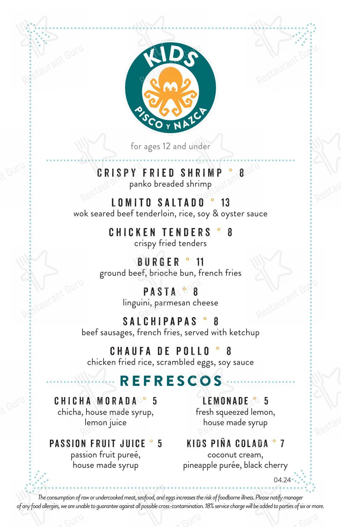 Menu at Pisco y Nazca Ceviche Gastrobar, Doral, NW 53rd St A101
