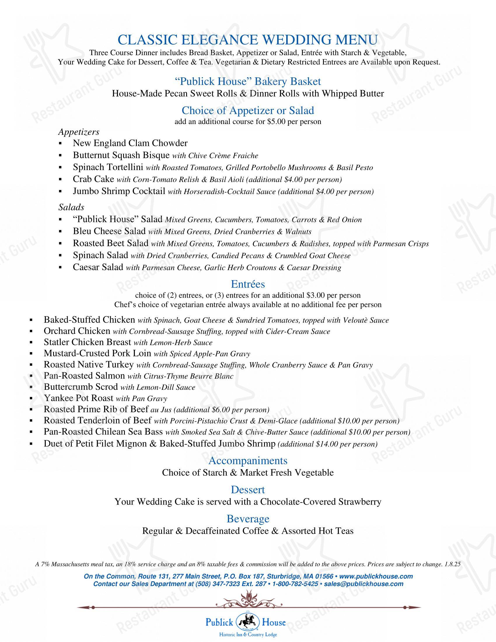 Menu at Publick House Historic Inn, Sturbridge