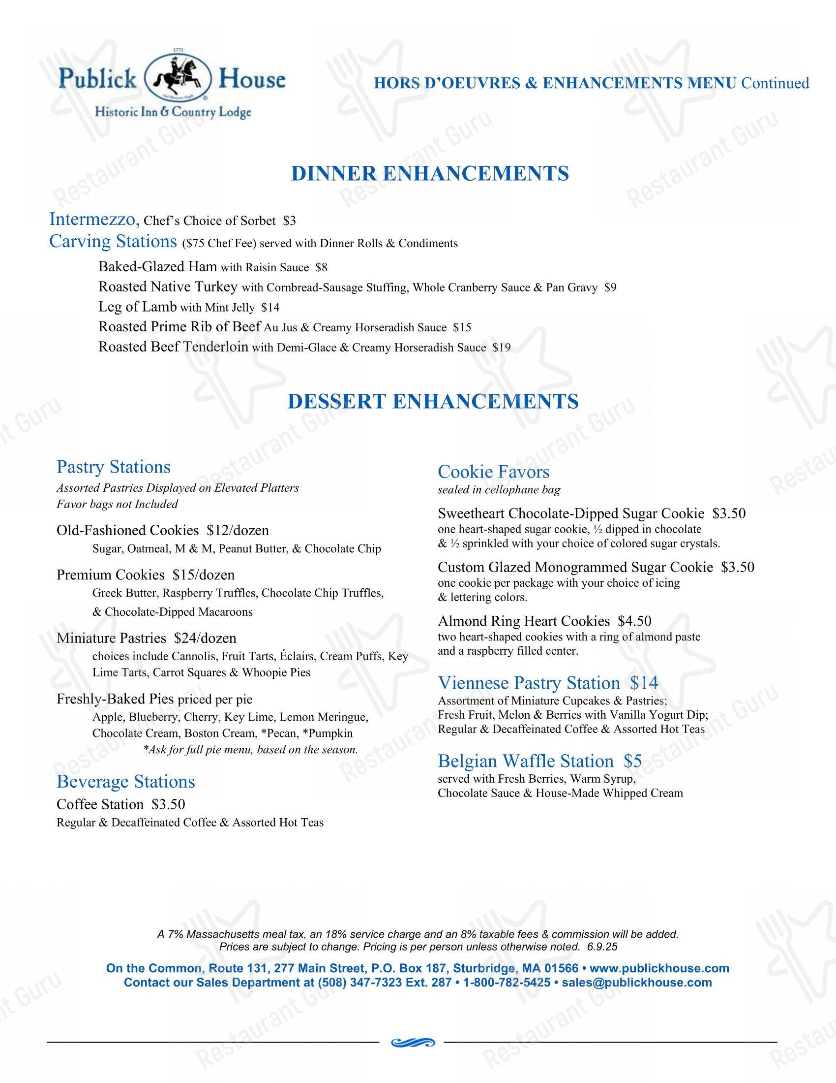 Menu at Publick House Historic Inn, Sturbridge