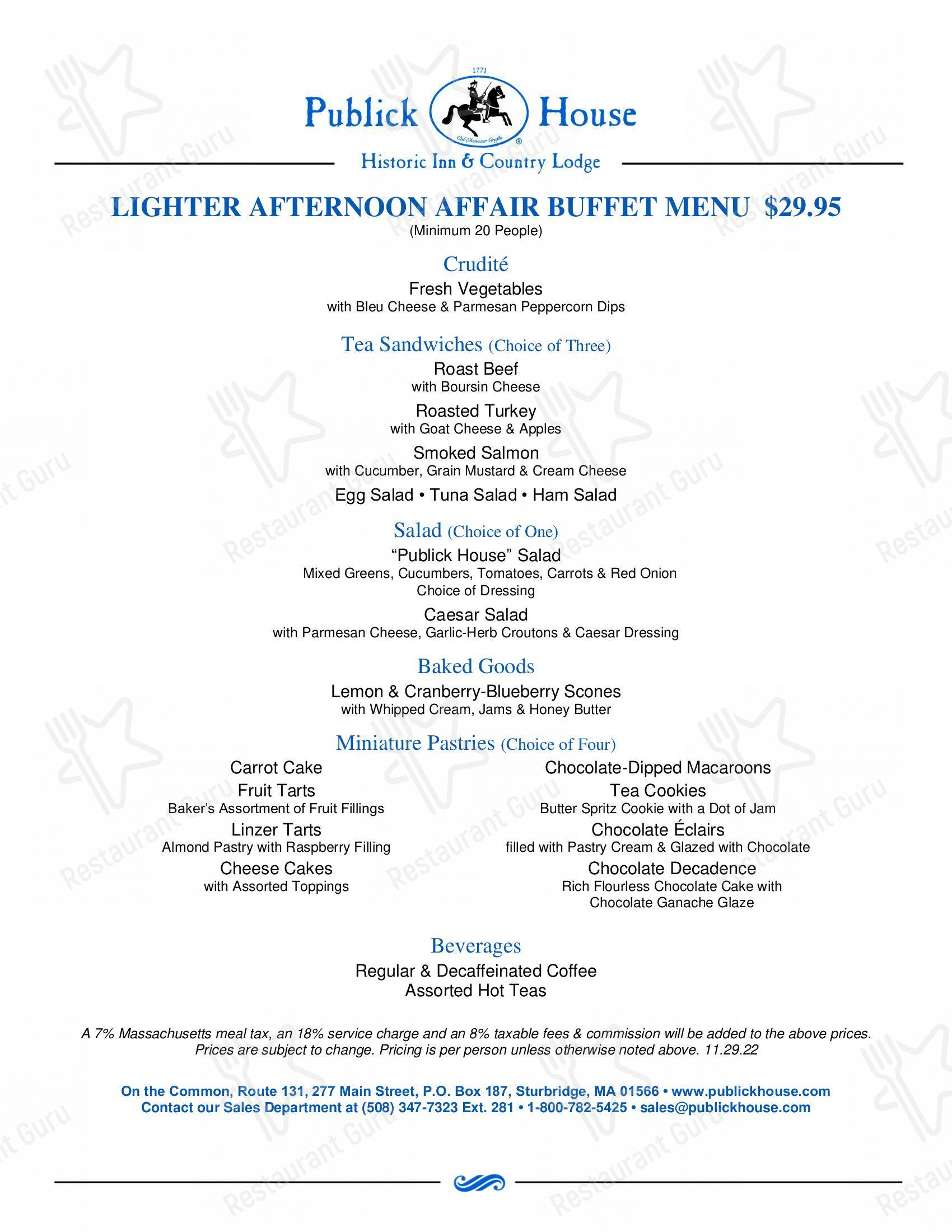 Menu at Publick House Historic Inn, Sturbridge