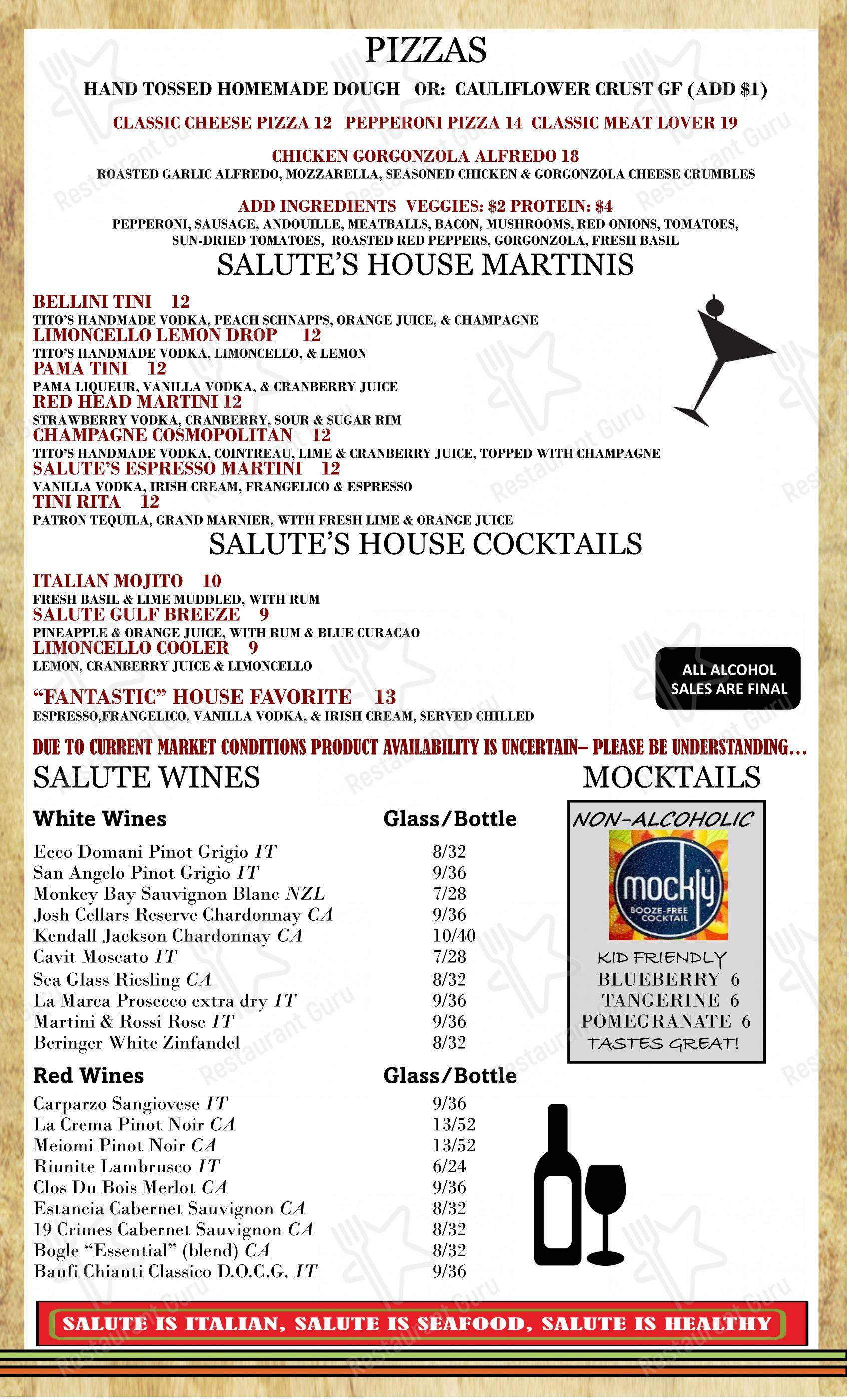Menu at Salute Italian Restaurant, Gulfport
