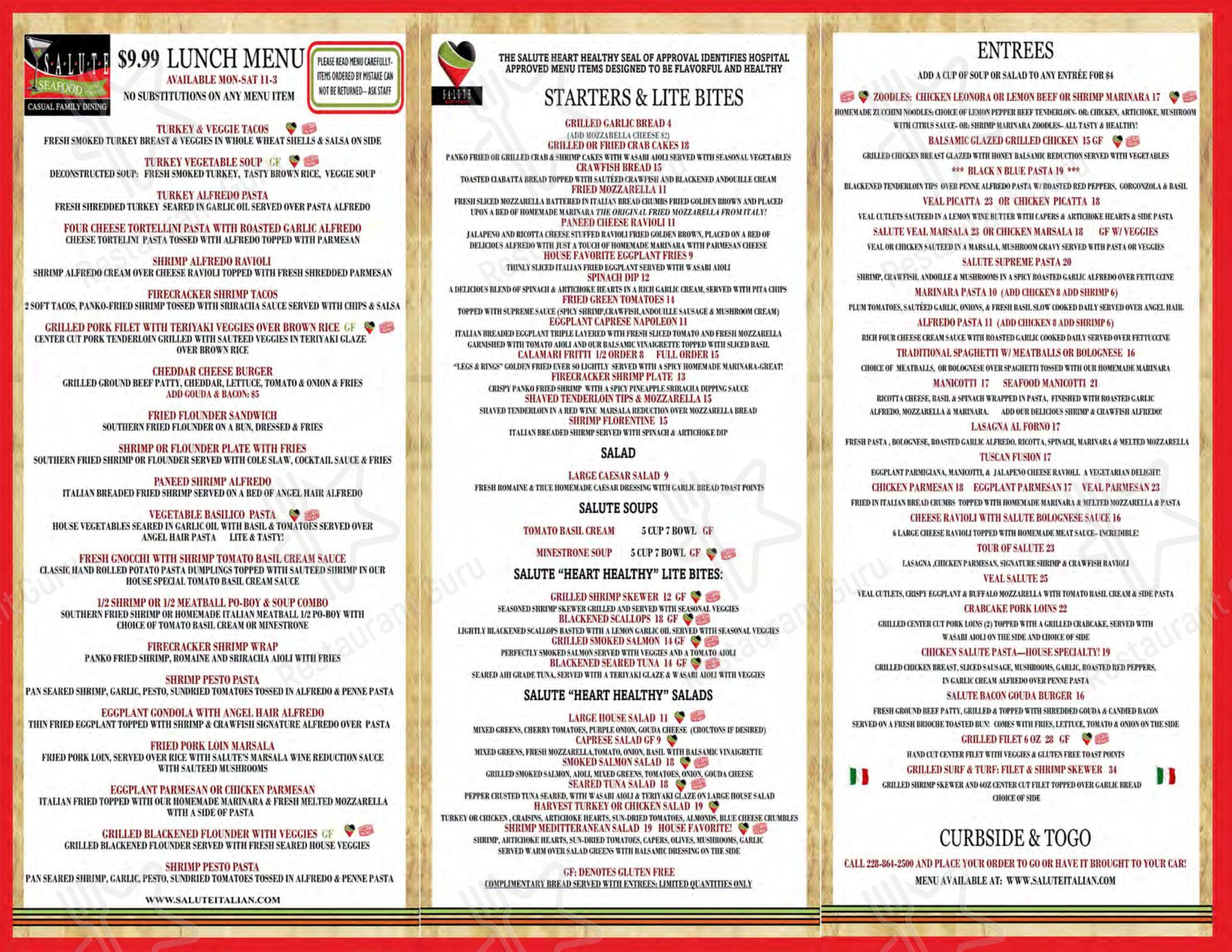 Menu at Salute Italian Restaurant, Gulfport