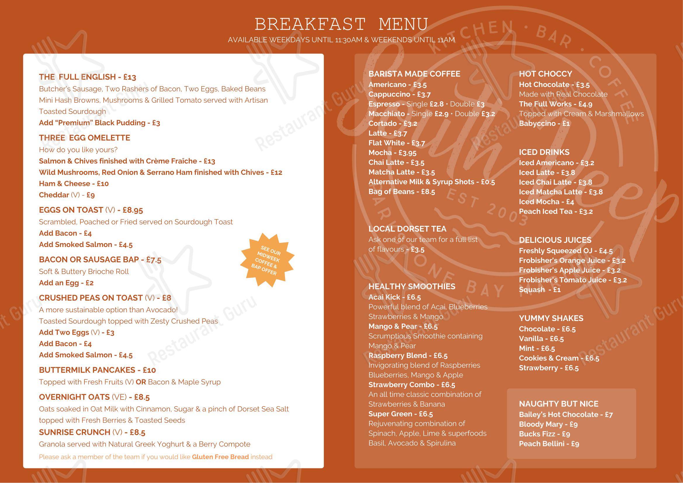 Menu at South Deep restaurant, Poole, Turks Ln