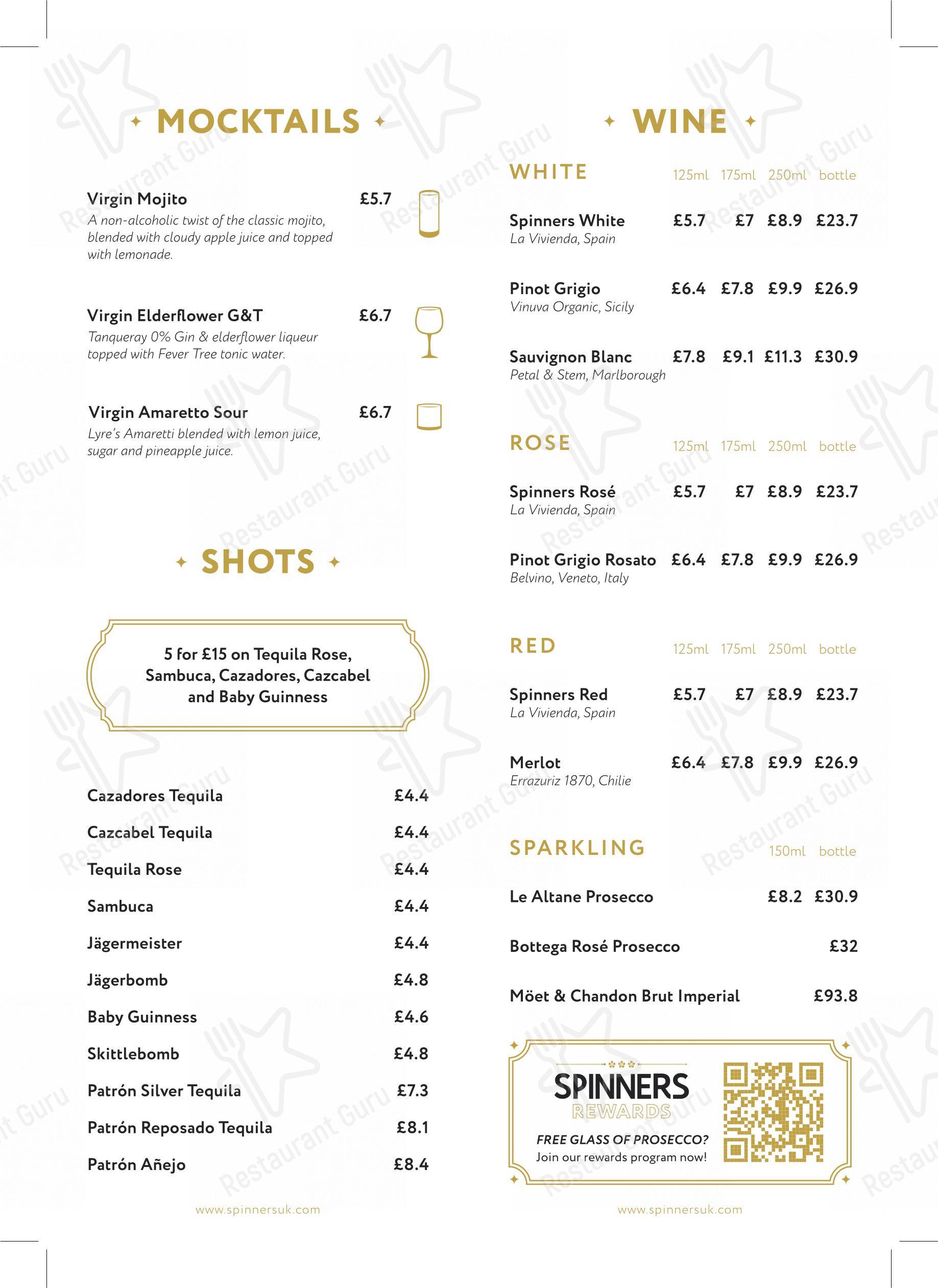 Menu at Spinners Crazy Golf & Bowling pub & bar, Solihull