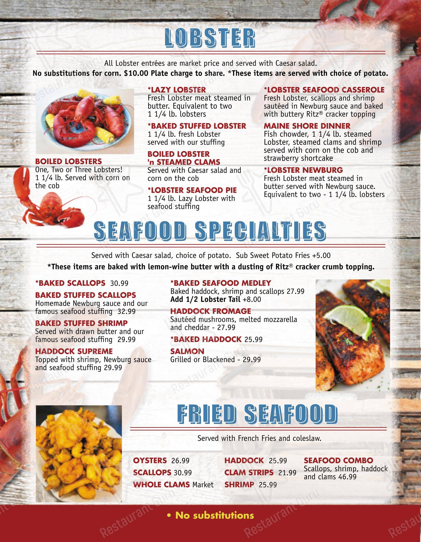 Menu at Taste of Maine Restaurant, Woolwich