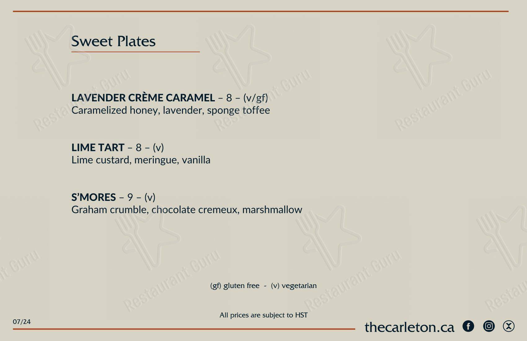 Menu at The Carleton pub & bar, Halifax