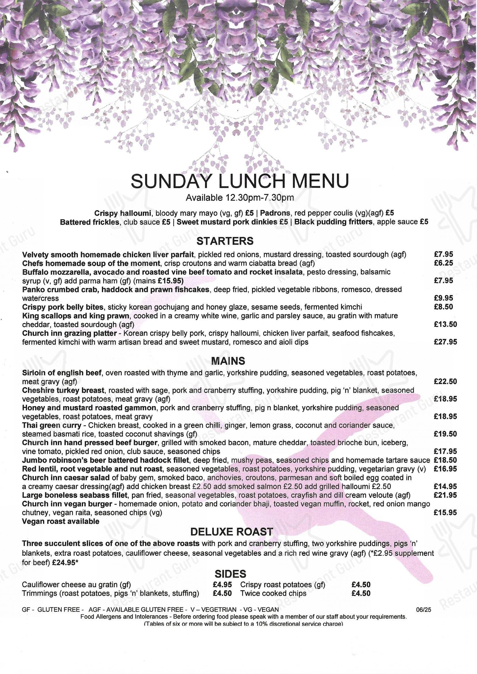 Menu at The Church Inn pub & bar, Cheadle, 90 Ravenoak Rd