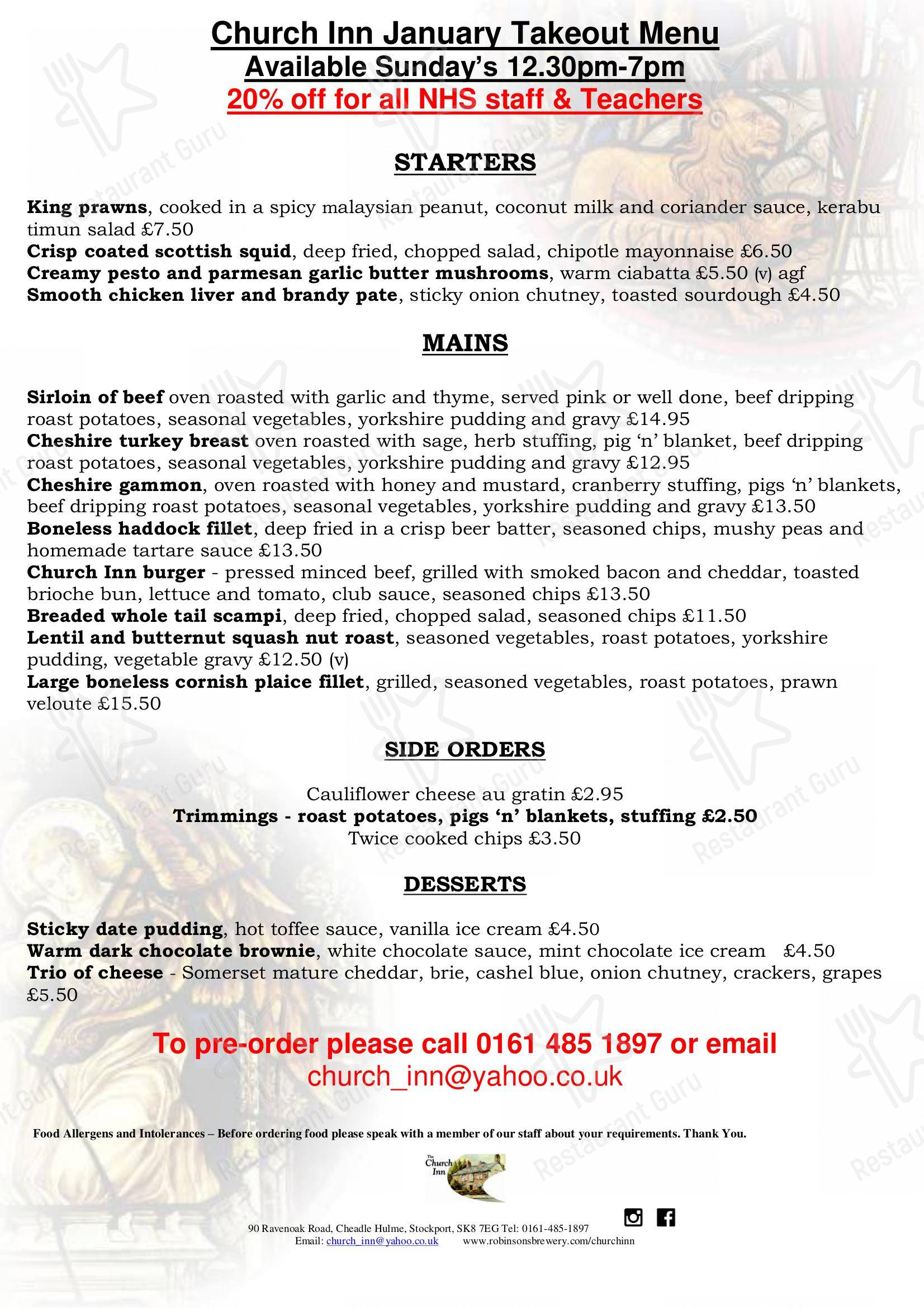 Menu at The Church Inn pub & bar, Cheadle, 90 Ravenoak Rd
