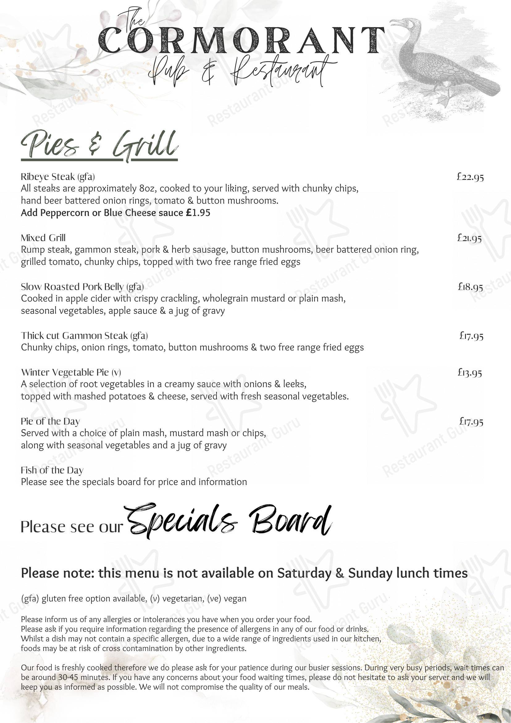 Menu at The Cormorant Pub & Restaurant, Portchester
