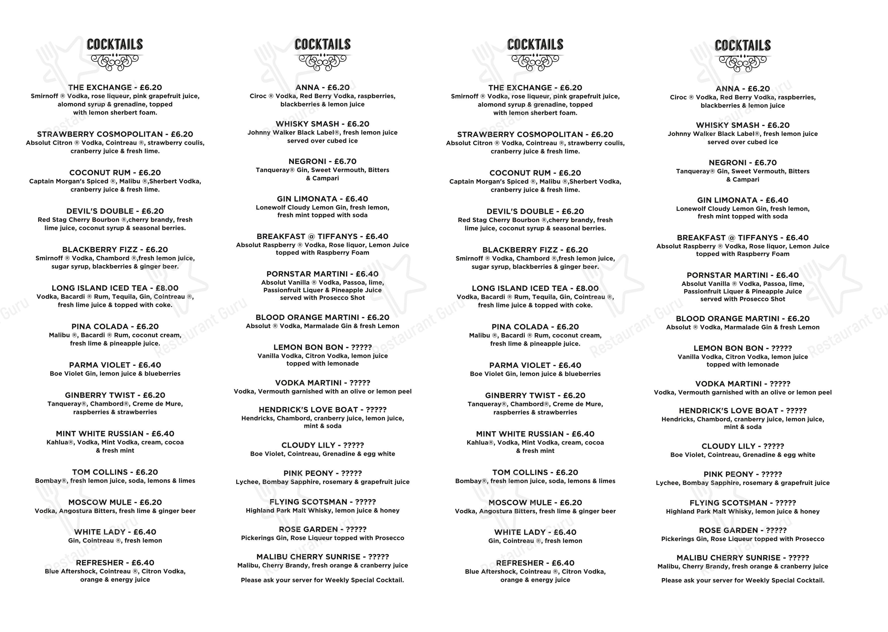 Menu at The Exchange pub & bar, Greenock