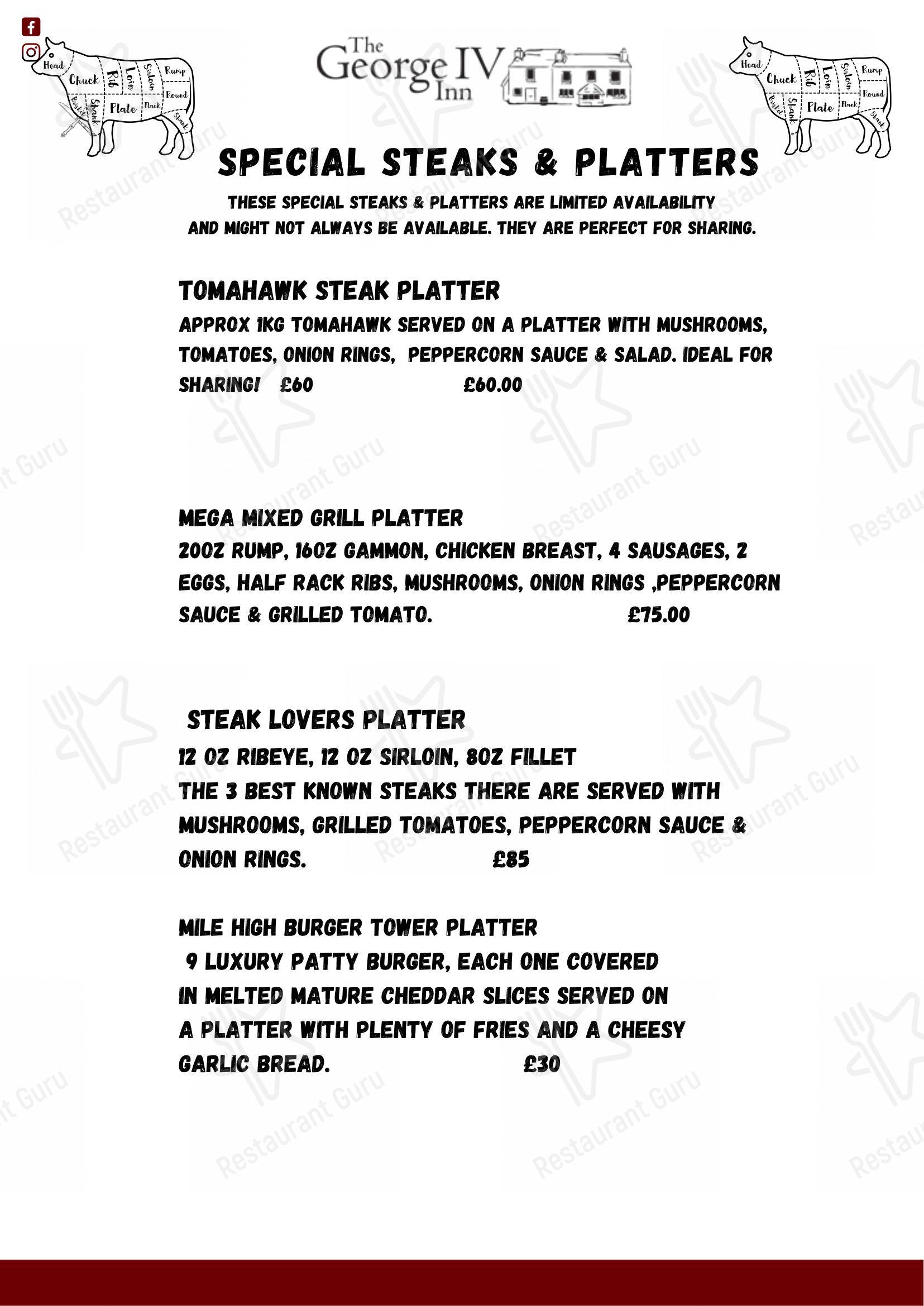 Menu at The George IV Inn restaurant, Ystalyfera, Heol Gwys
