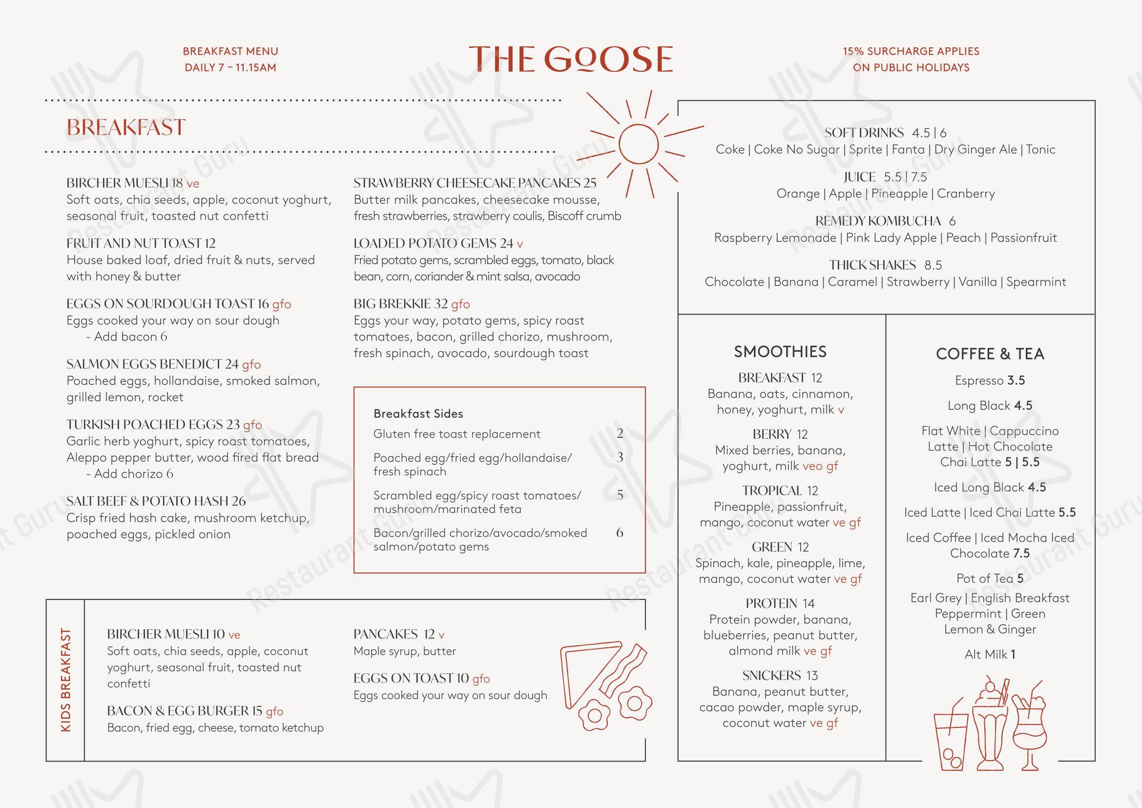 Menu at The Goose pub & bar, Busselton