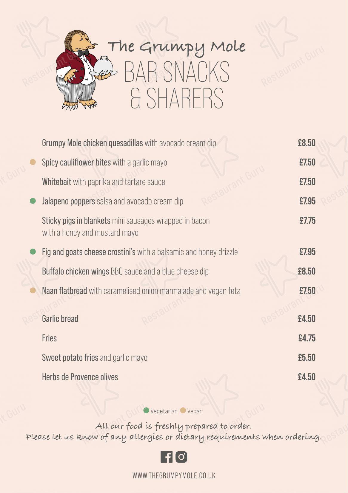 Menu at The Grumpy Mole - Cheam pub & bar, Sutton, Ewell Rd