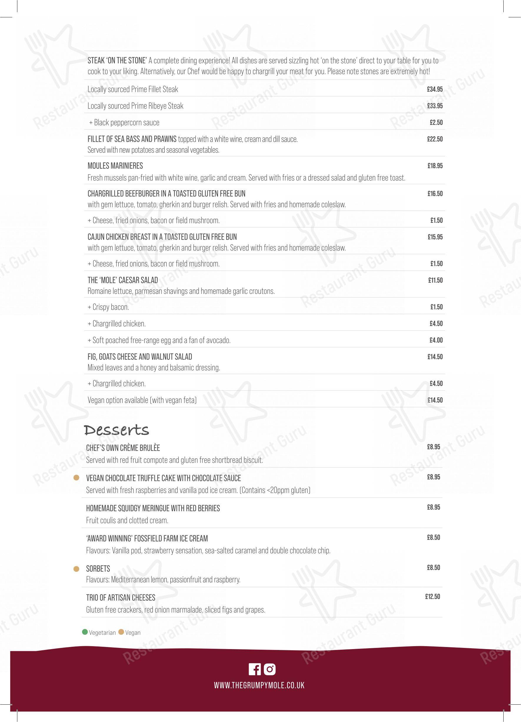 Menu at The Grumpy Mole - Cheam pub & bar, Sutton, Ewell Rd