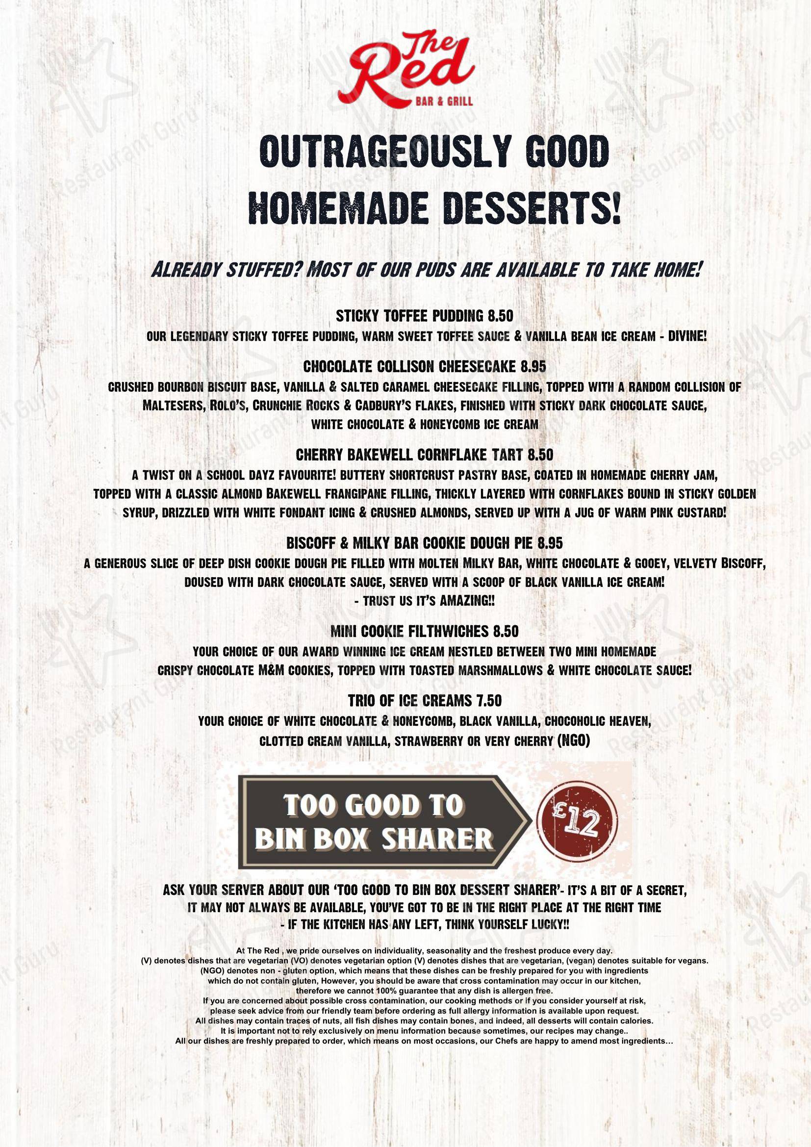 Menu at The Red Bar & Grill, Mansfield