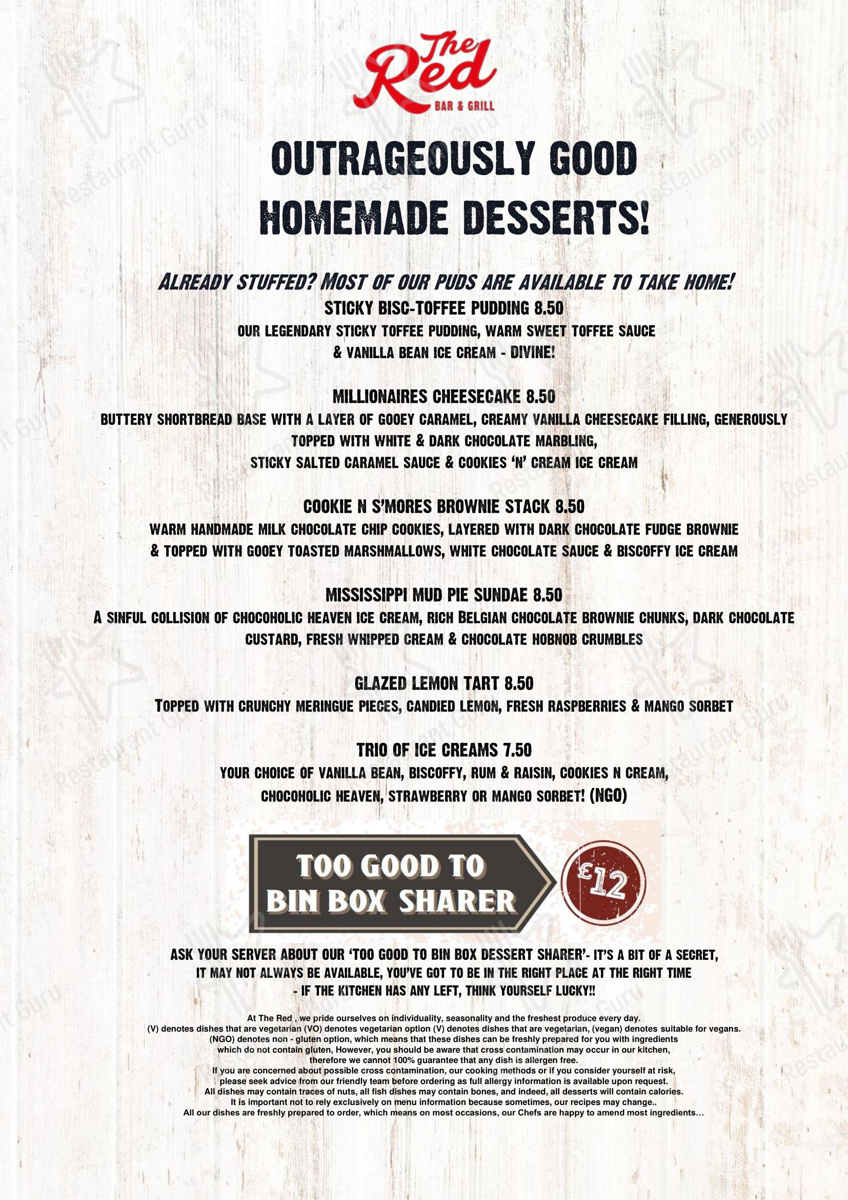 Menu at The Red Bar & Grill, Mansfield