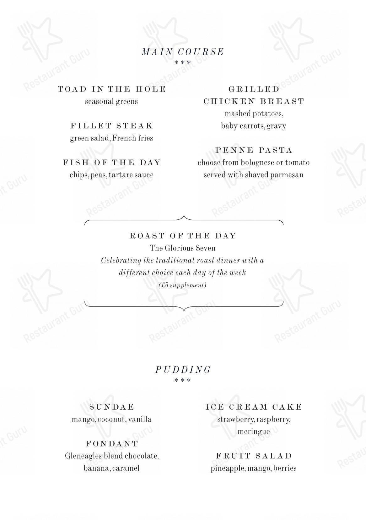 Menu at The Strathearn restaurant, Auchterarder, Gleneagles Hotel