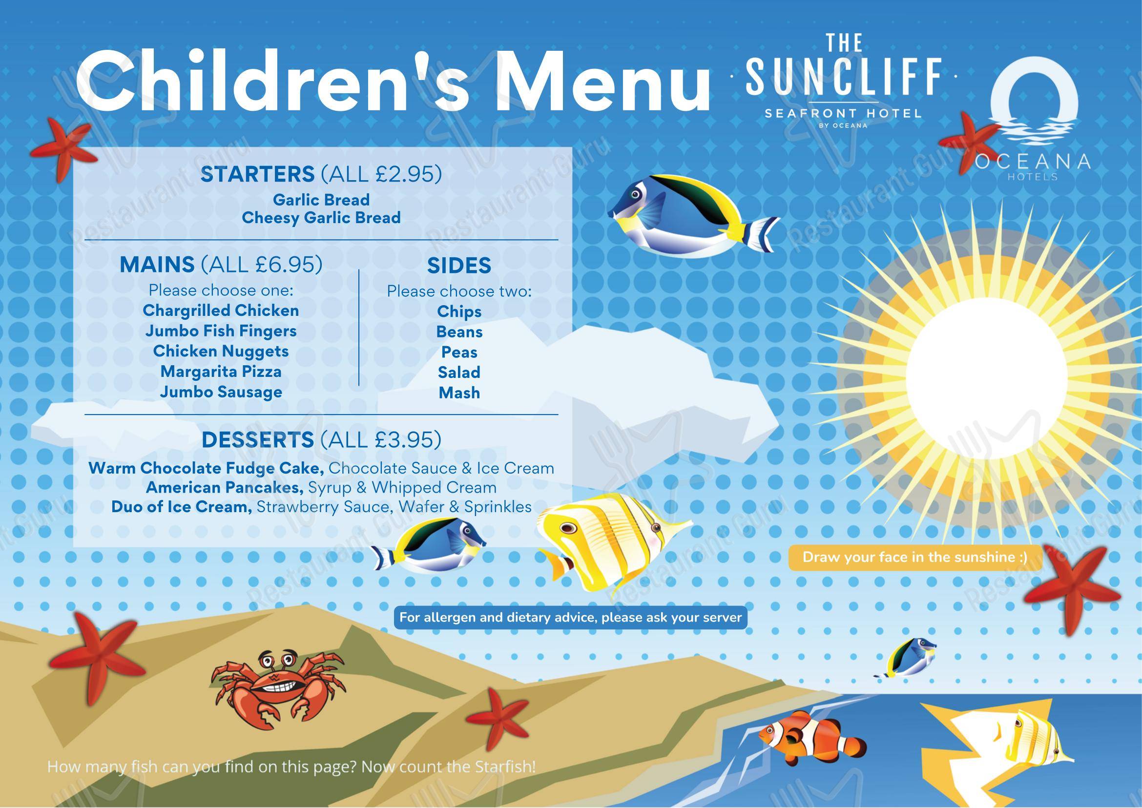 Carta del pub y bar The Suncliff Hotel Bournemouth, Bournemouth