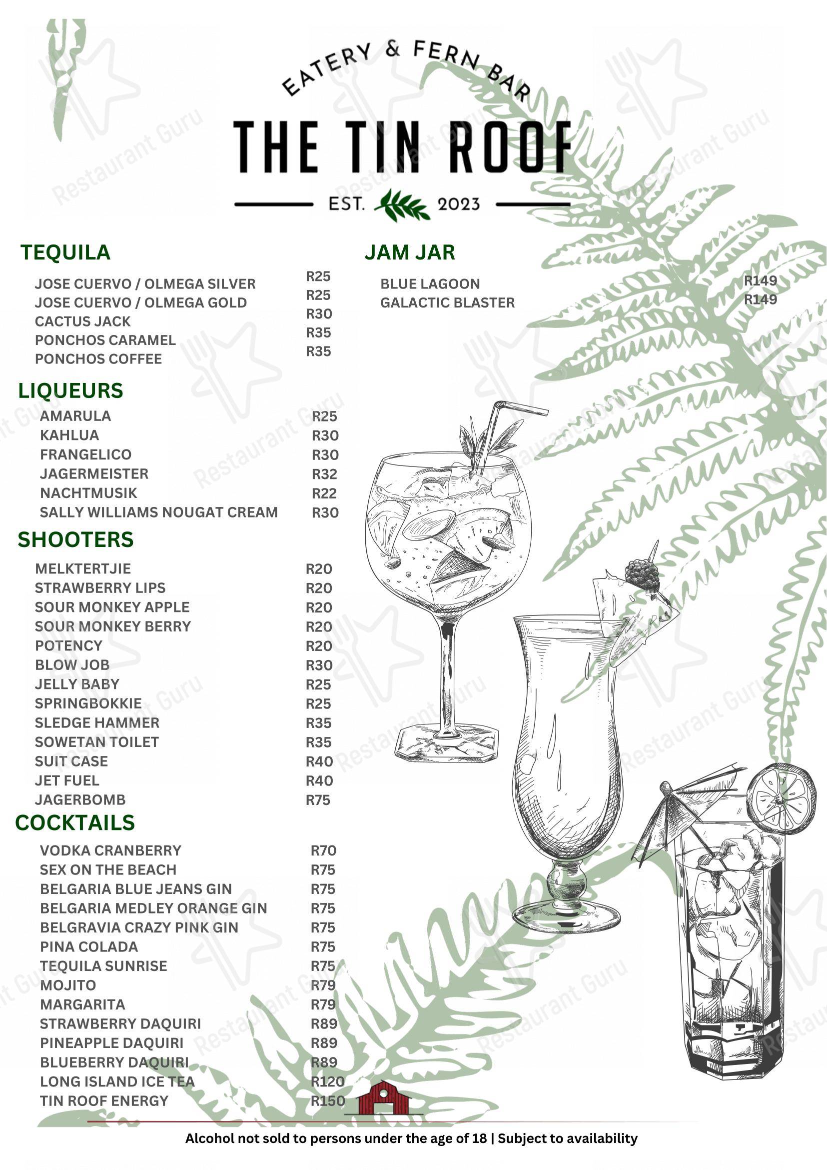 Menu at Tin Roof Restaurant / Eatery, Hartbeespoort