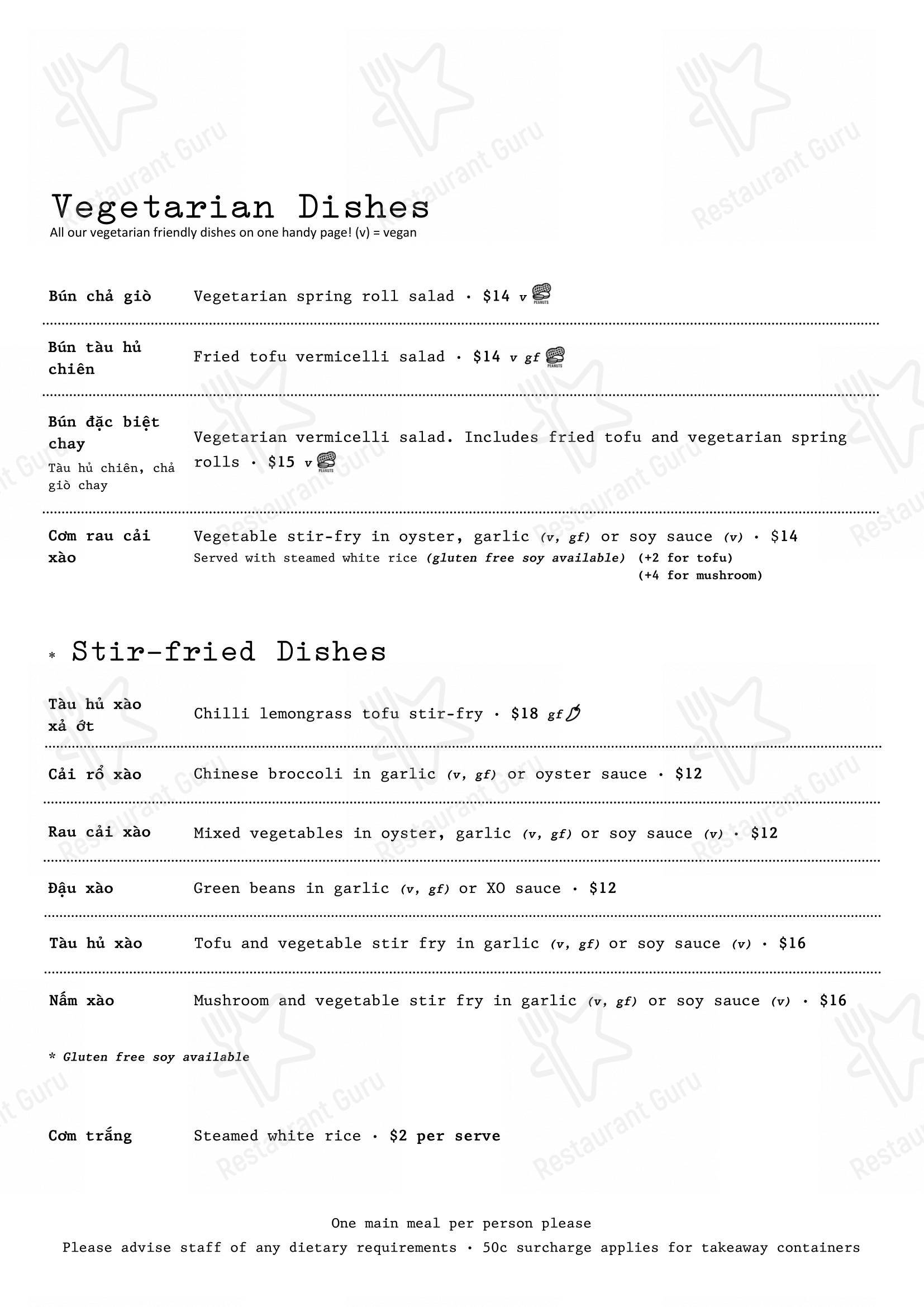 Menu at Yen Linh restaurant, Croydon Park, 131 Days Rd