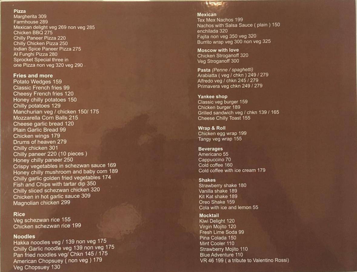 Menu at sProcket - The Cafe, Bidholi