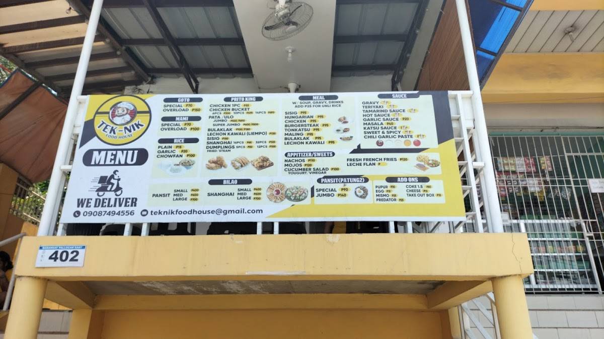 Menu at teknik foodhouse restaurant, Batangas