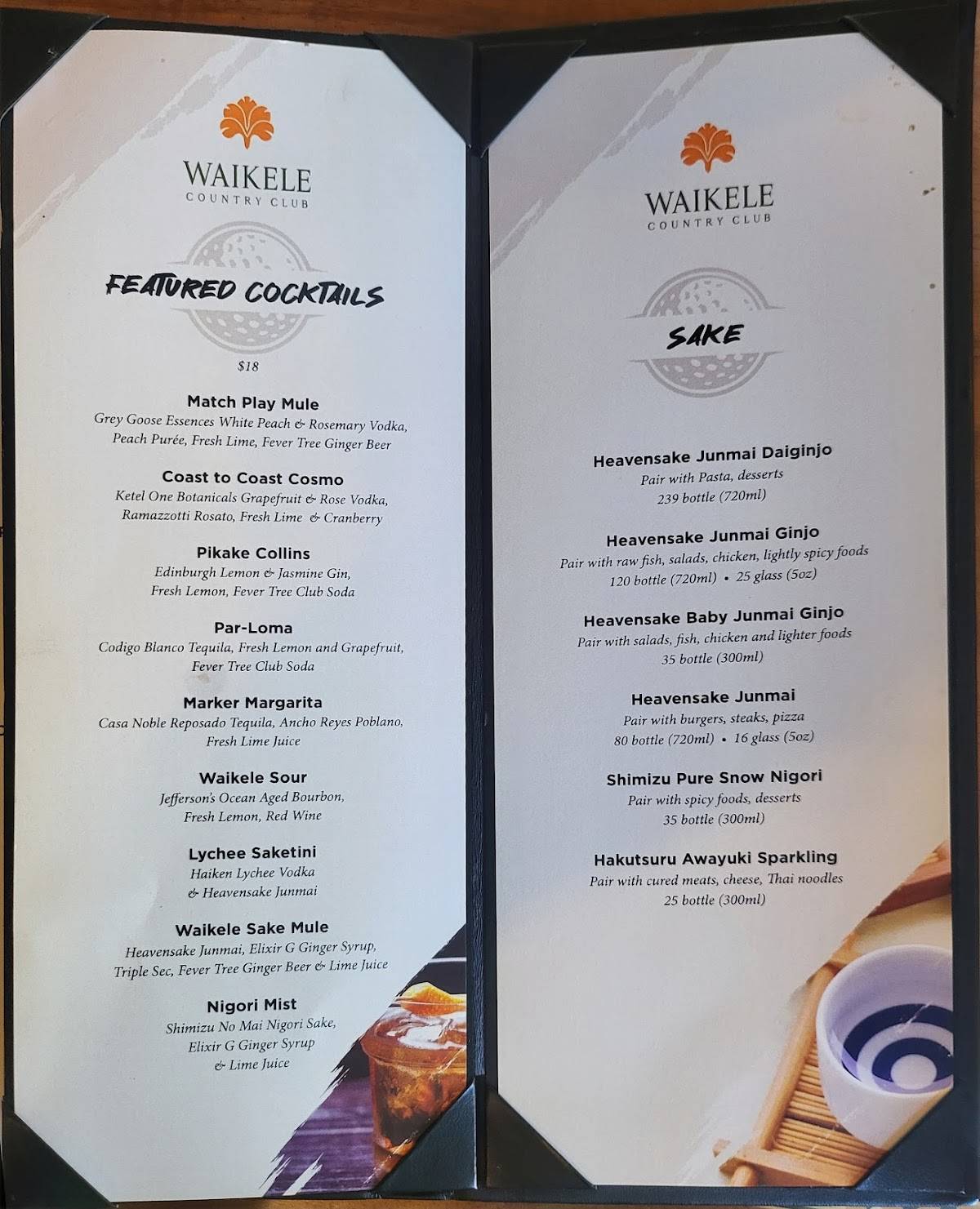 Menu at waikele golf course restaurant, Waipahu