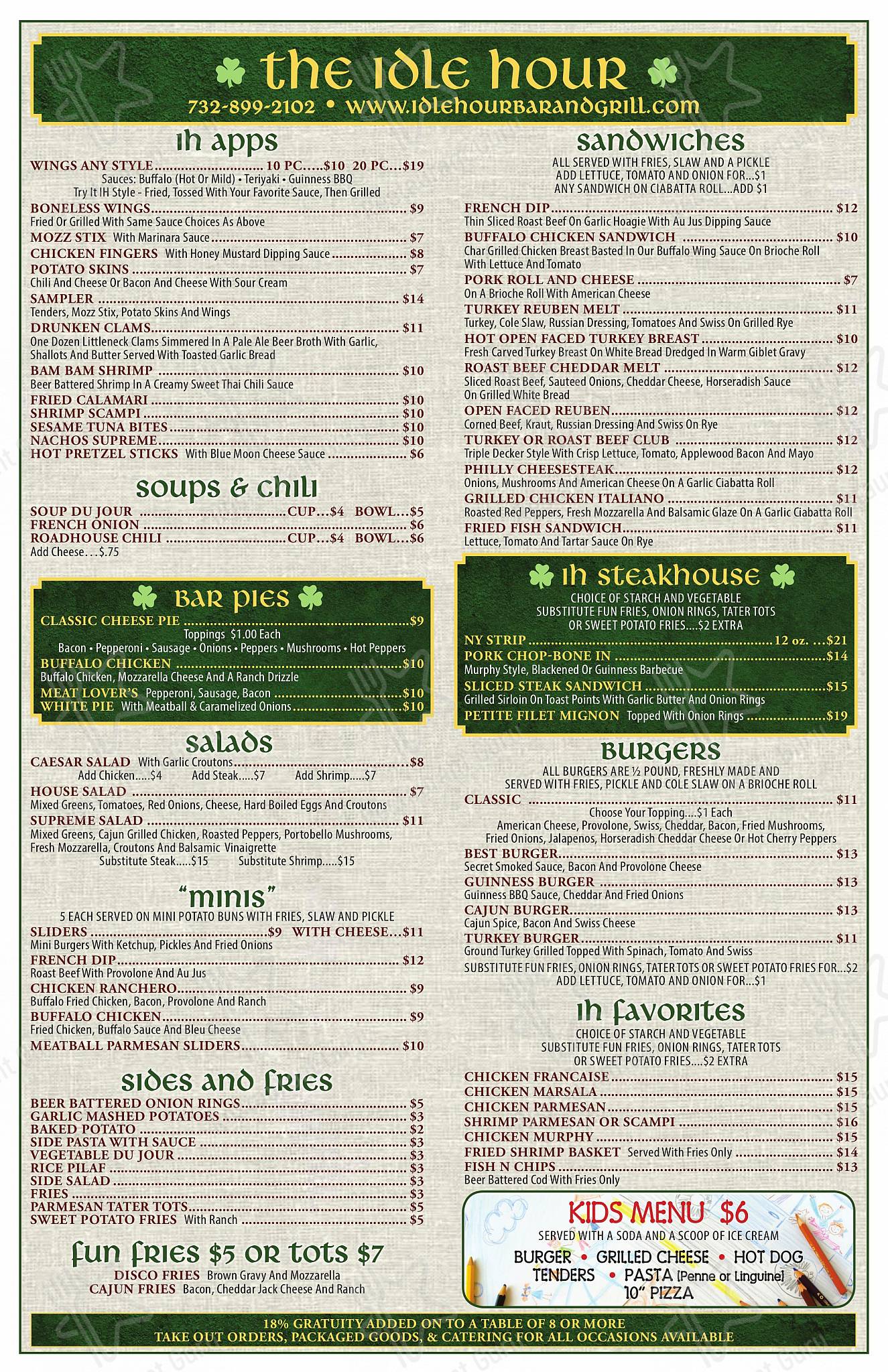 Menu at Idle Hour Restaurant & Bar, Point Pleasant