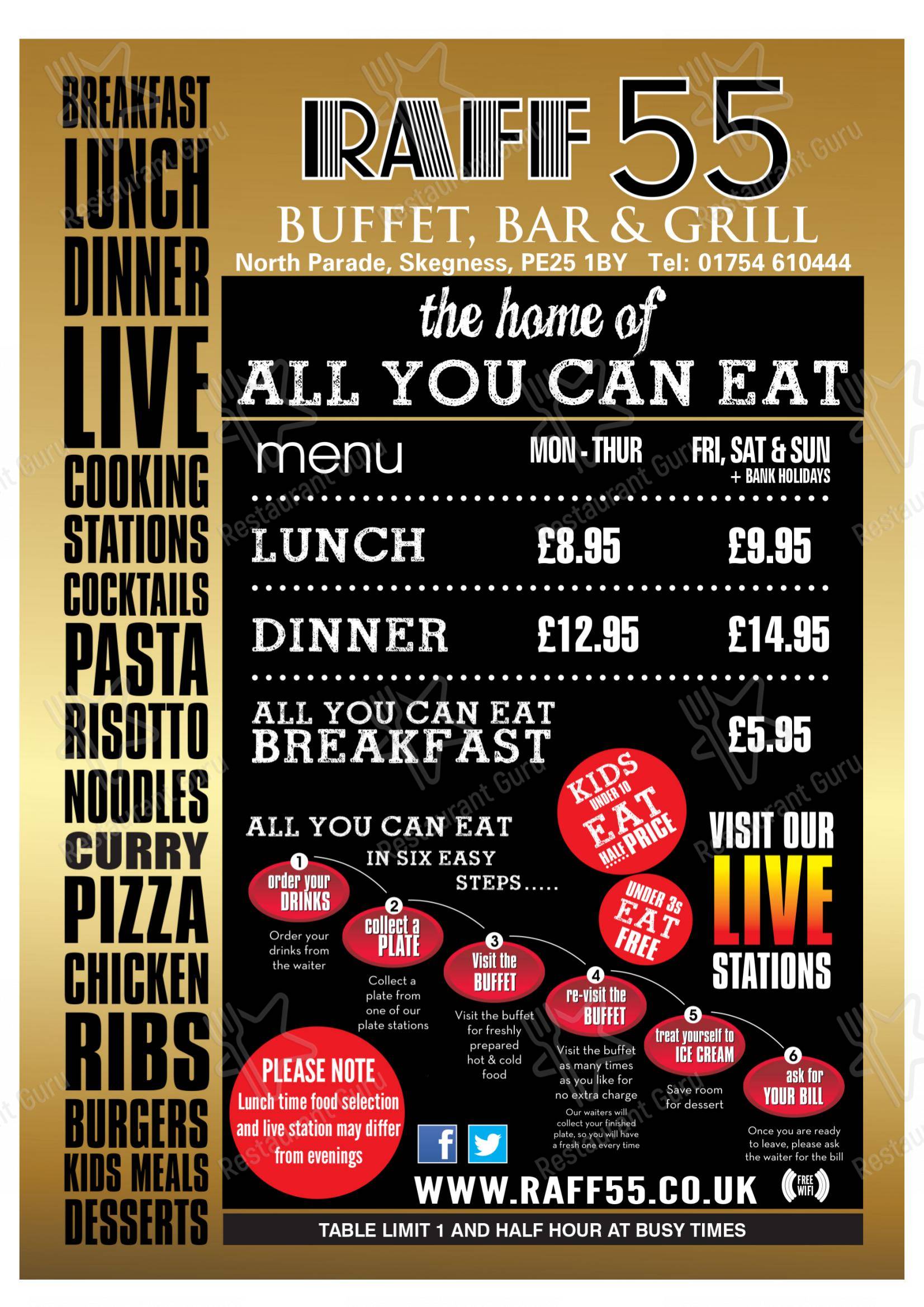 Menu at Raff55 restaurant, Skegness