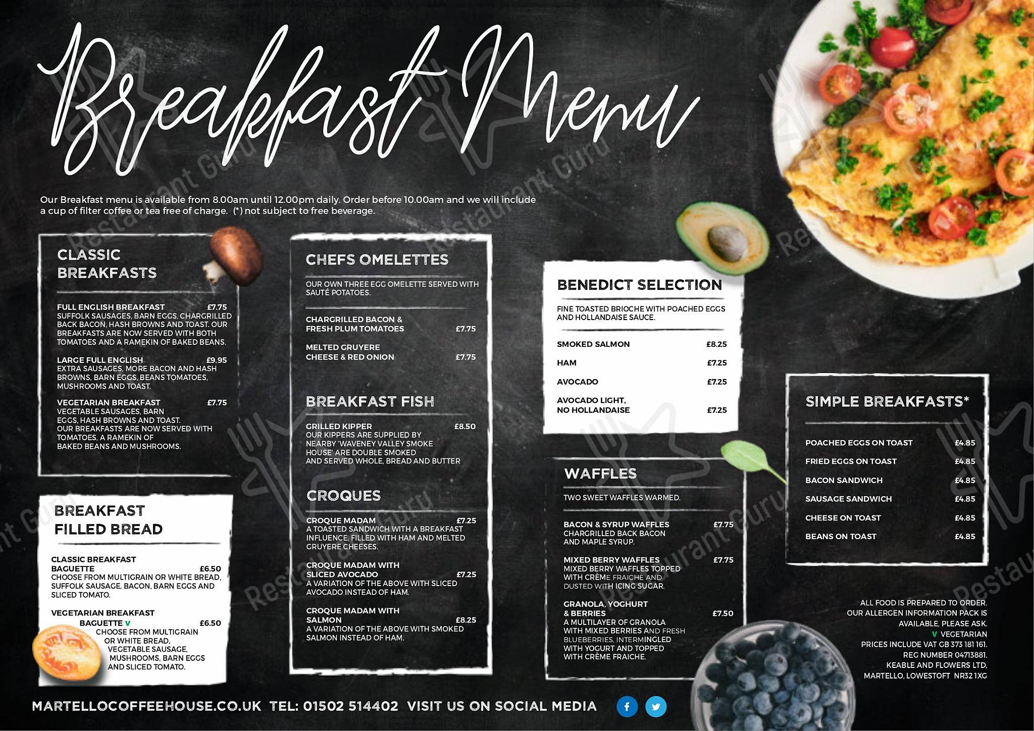 Menu at The Thatch restaurant, Lowestoft
