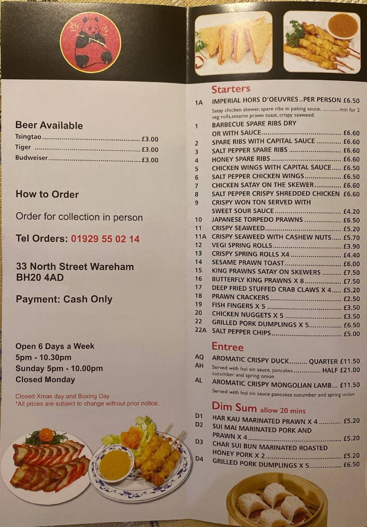 Menu at pandada restaurant, Wareham