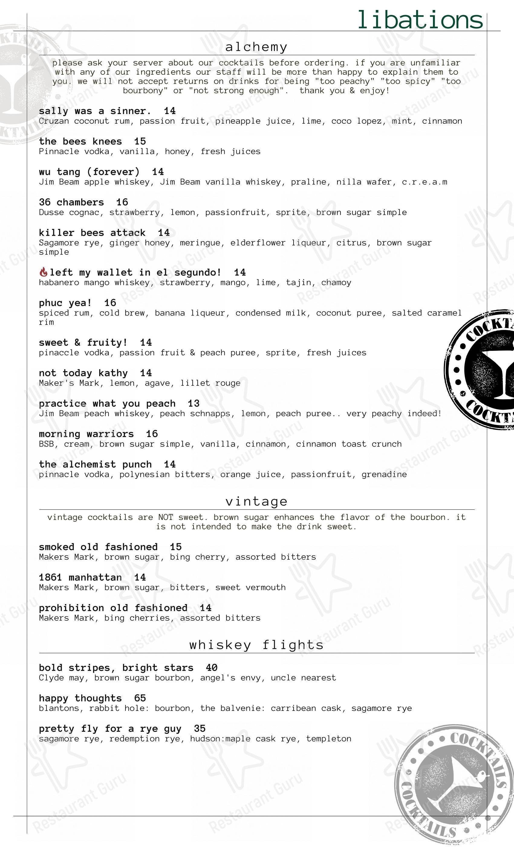 Menu at 1861 Southern Kitchen Bourbon Bar, Middletown