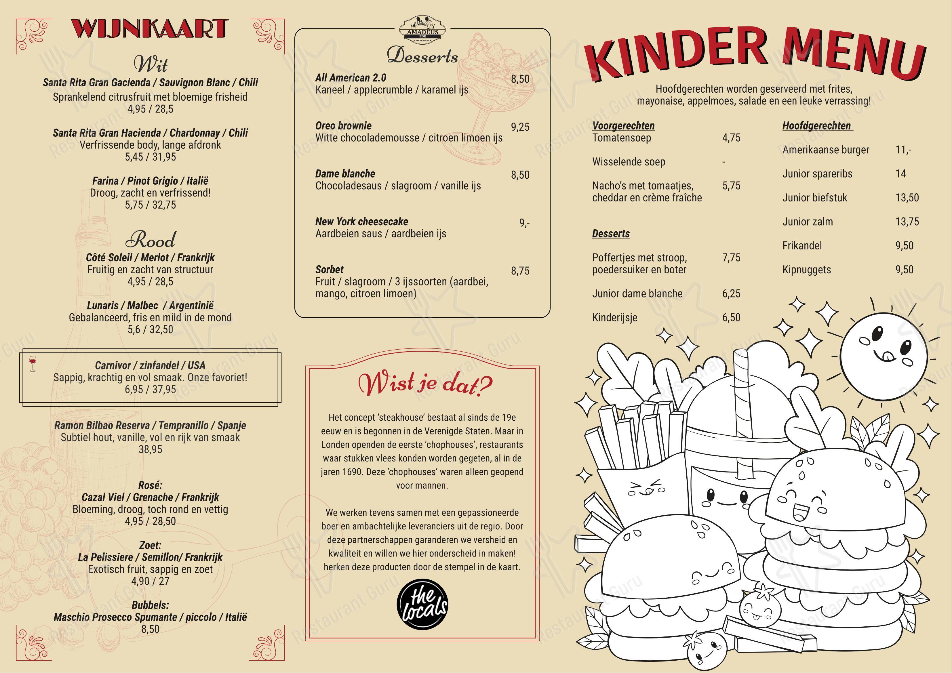 Menu bij Amadeus Steakhouse Restaurant, Ede
