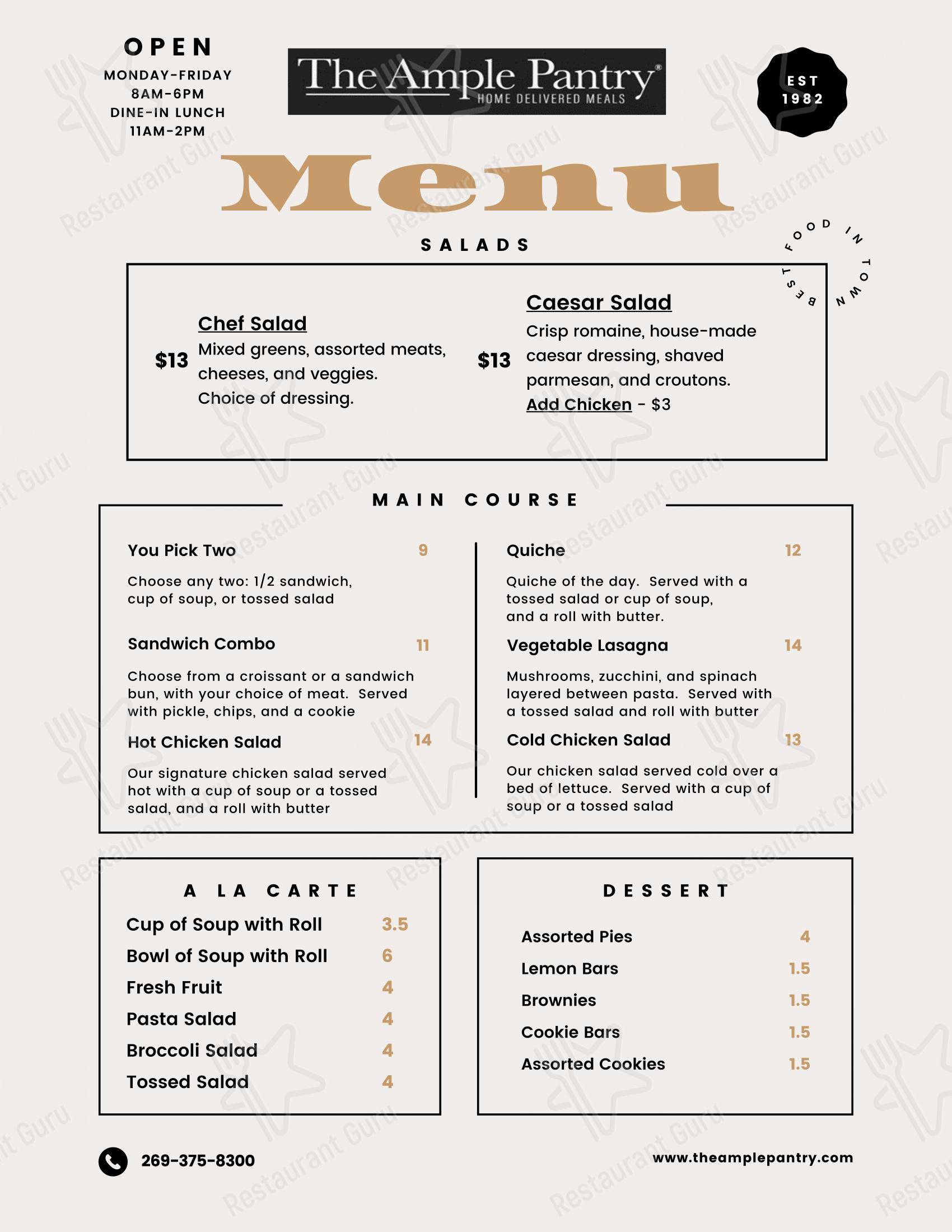 Menu at Ample Pantry restaurant, Kalamazoo
