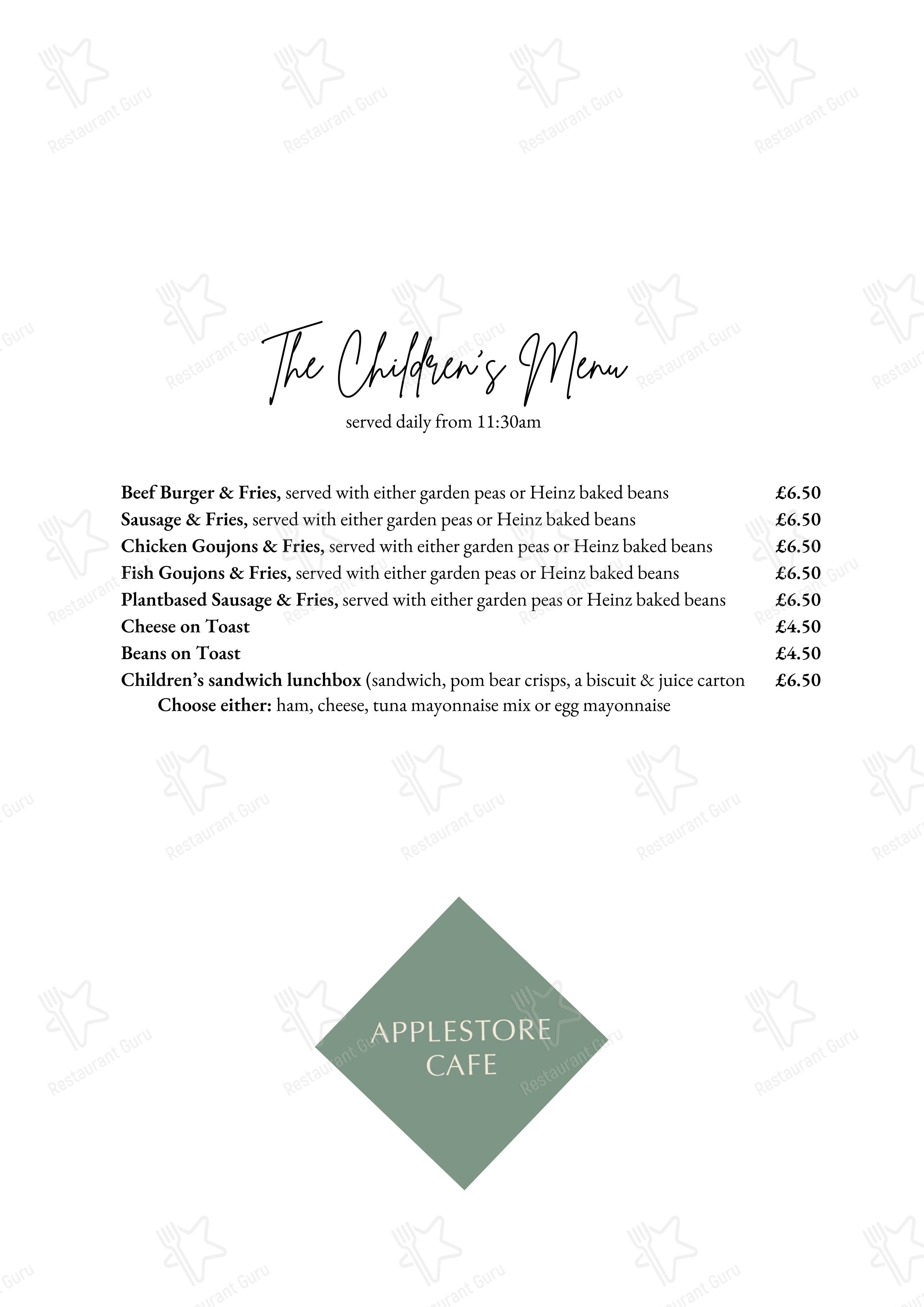 Menu at Applestore Cafe, Scorton