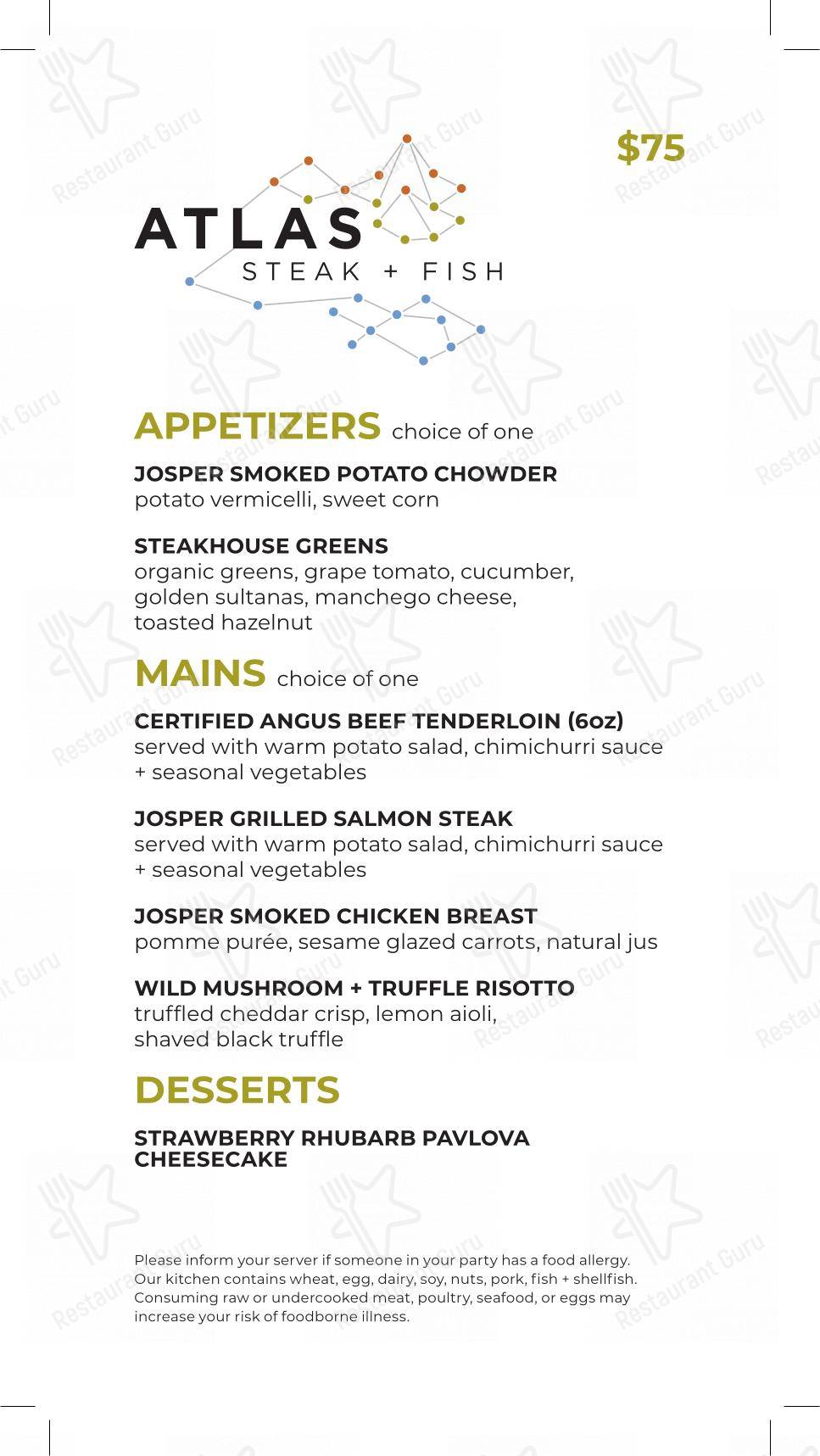 Menu at Atlas Steak + Fish pub & bar, Burnaby