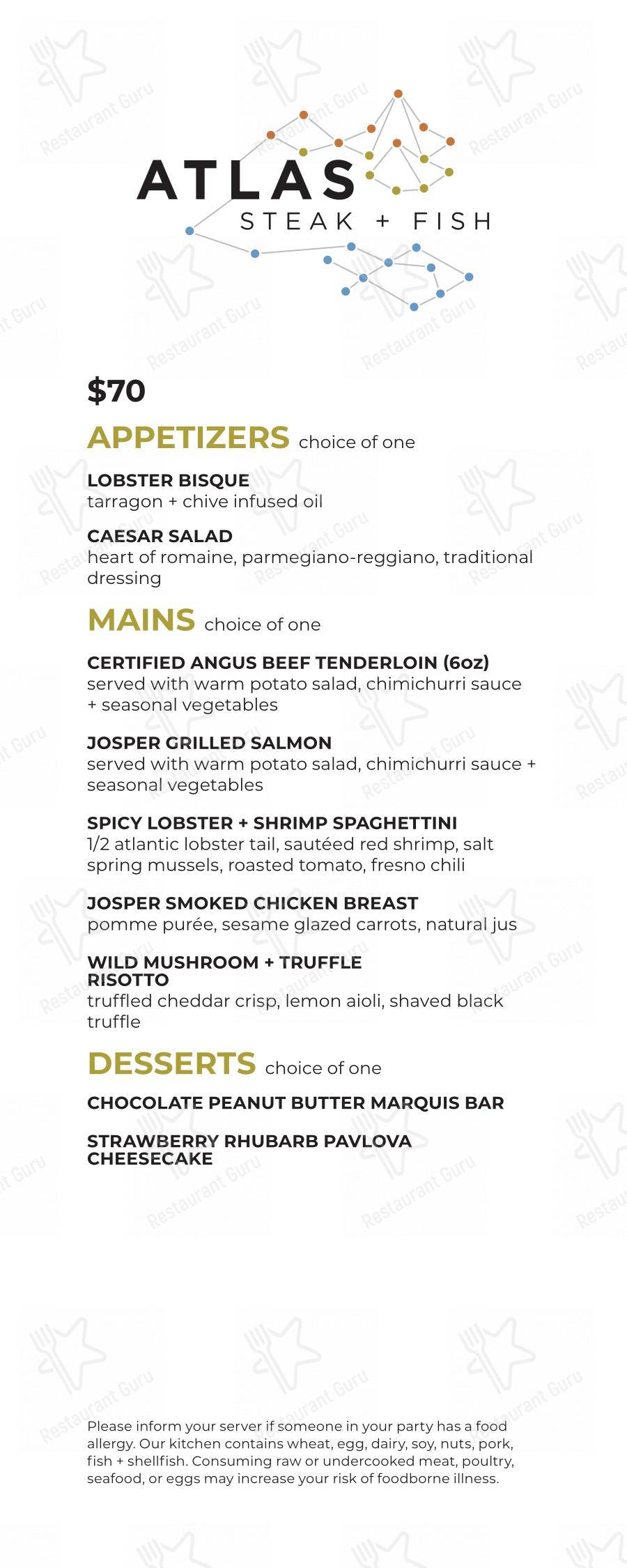 Menu at Atlas Steak + Fish pub & bar, Burnaby