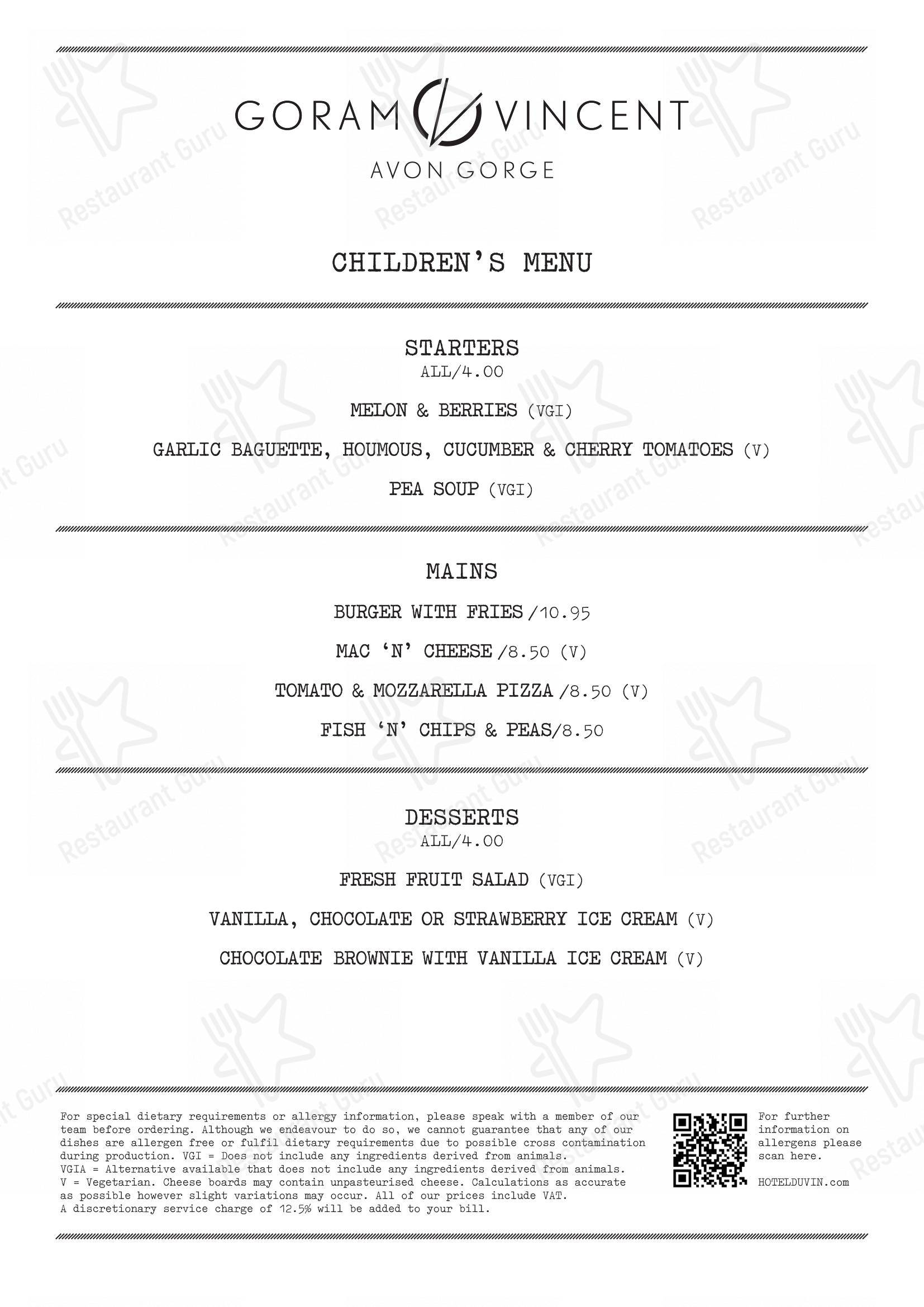Menu at Avon Gorge by Hotel du Vin pub & bar, Bristol