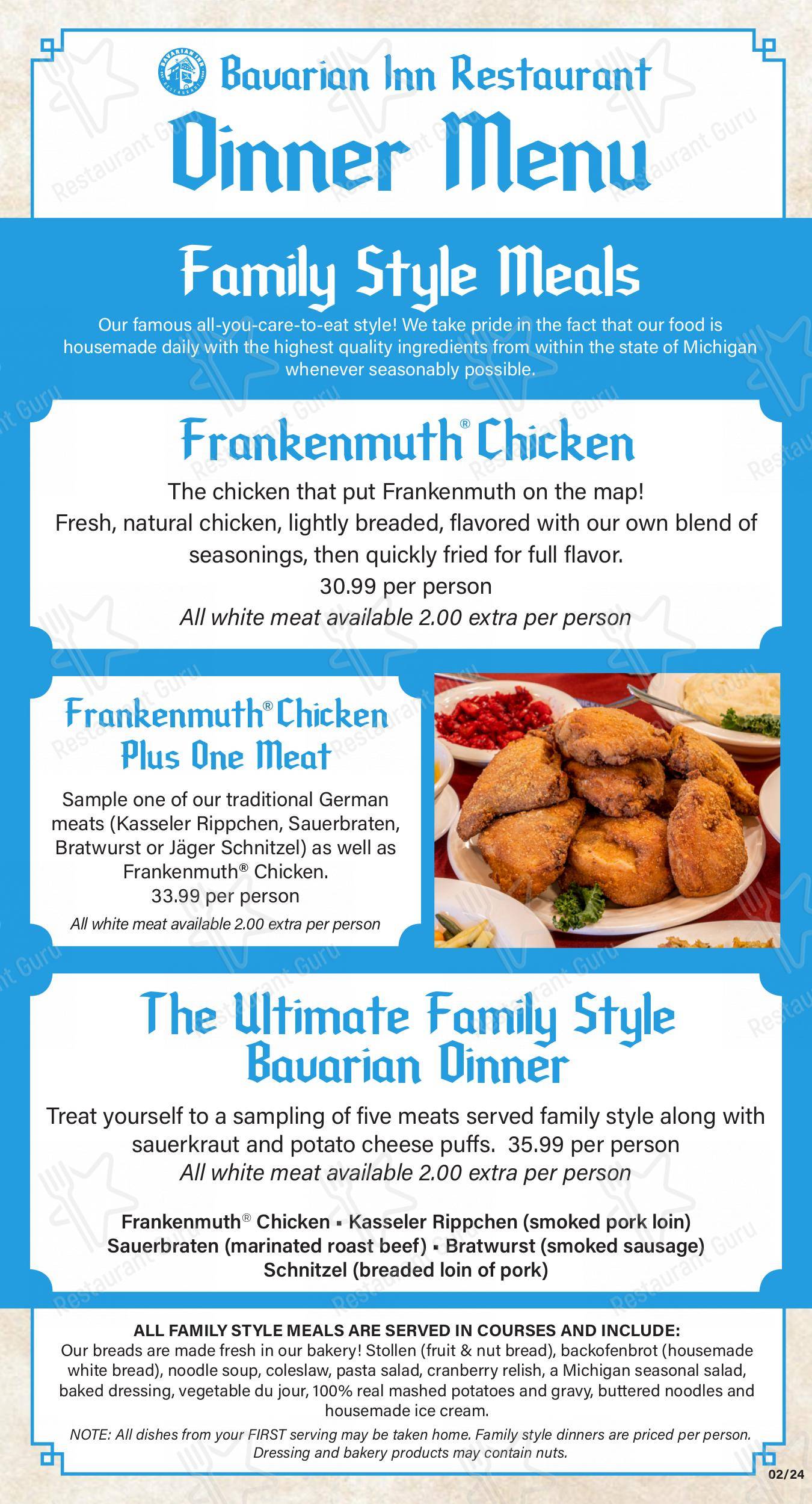 Menu at Bavarian Inn Restaurant, Frankenmuth, 713 S Main St