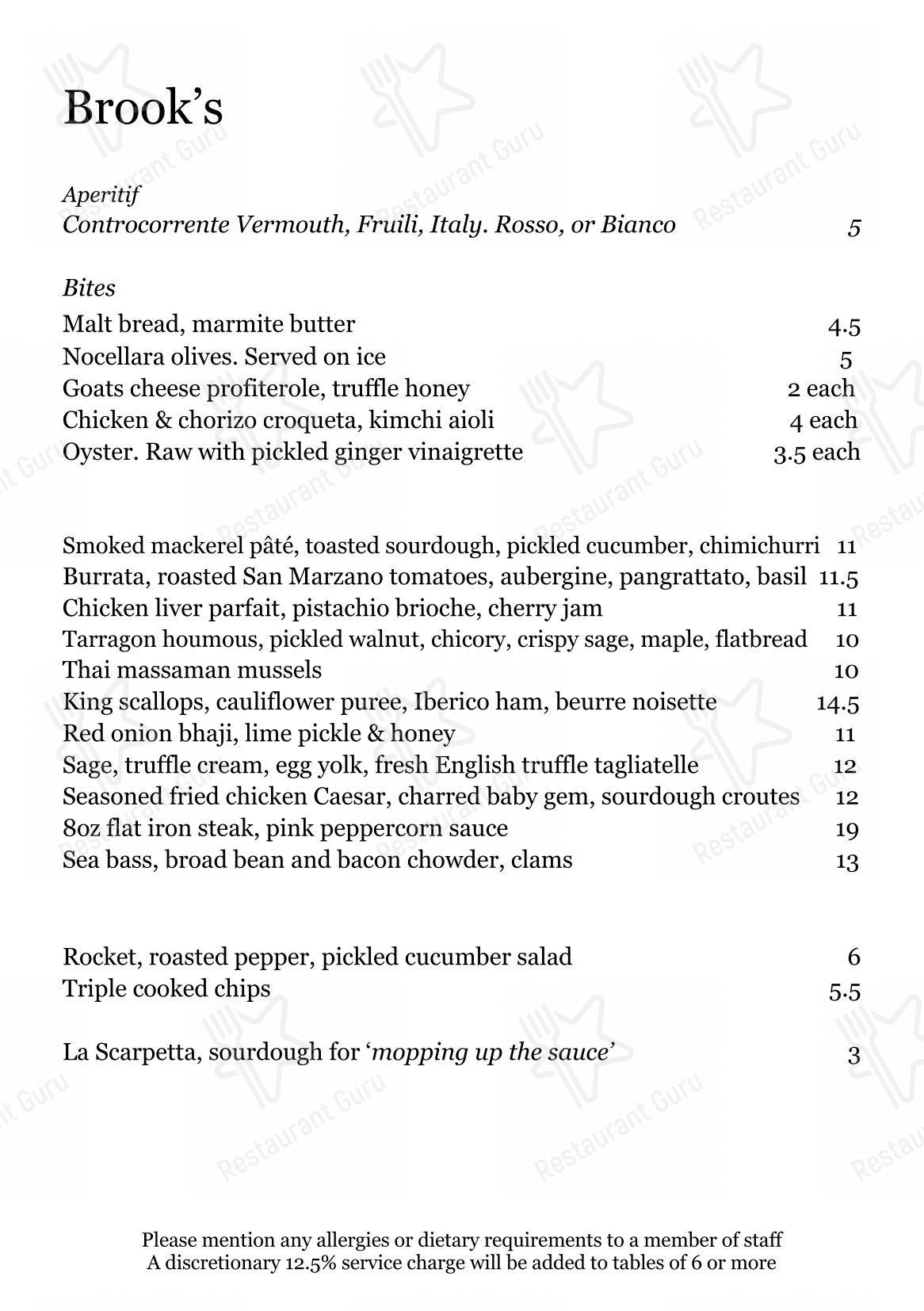 Menu at Brook's Restaurant, Brighouse