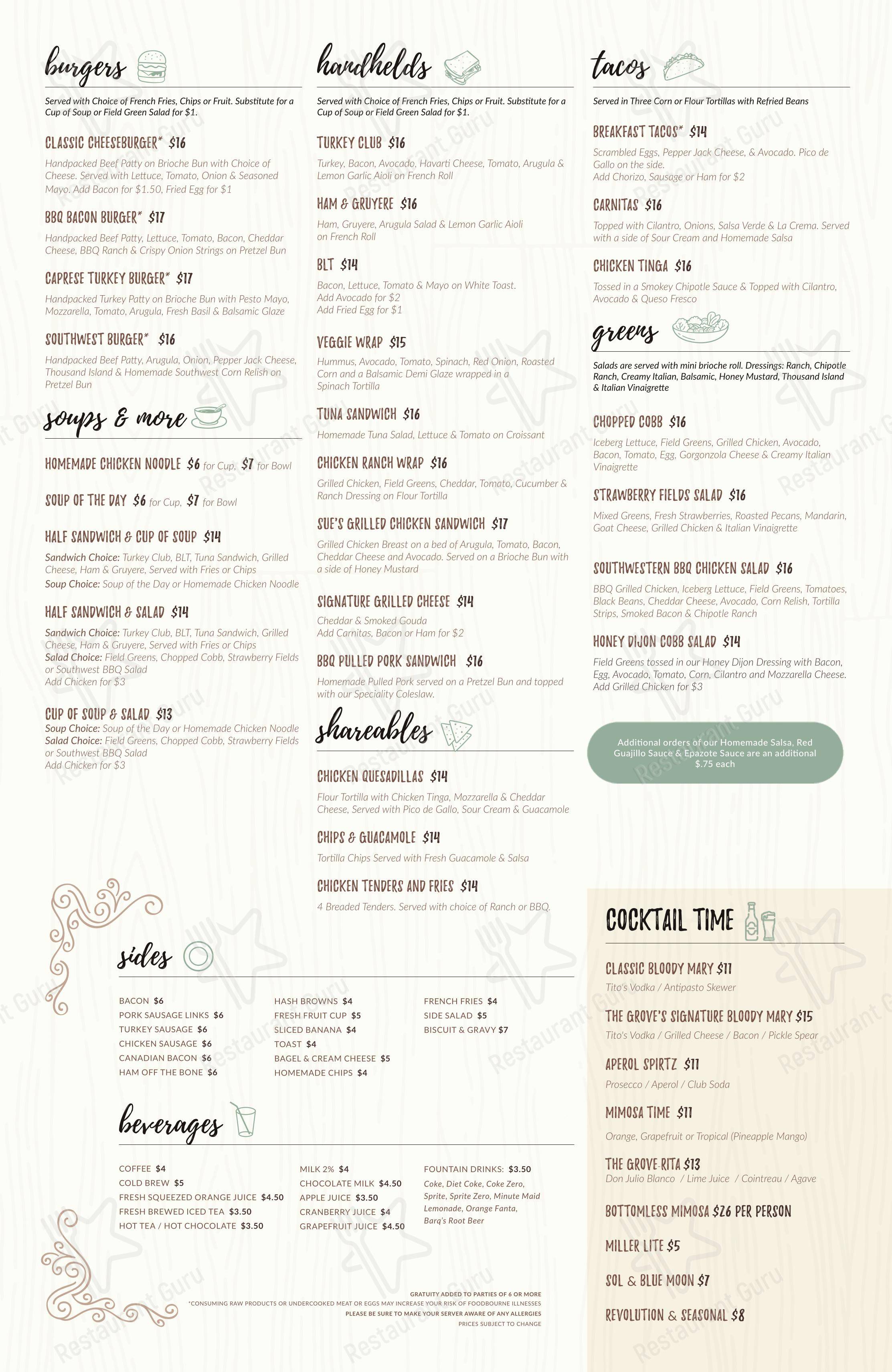 Menu at Cafe on the Grove, Rolling Meadows