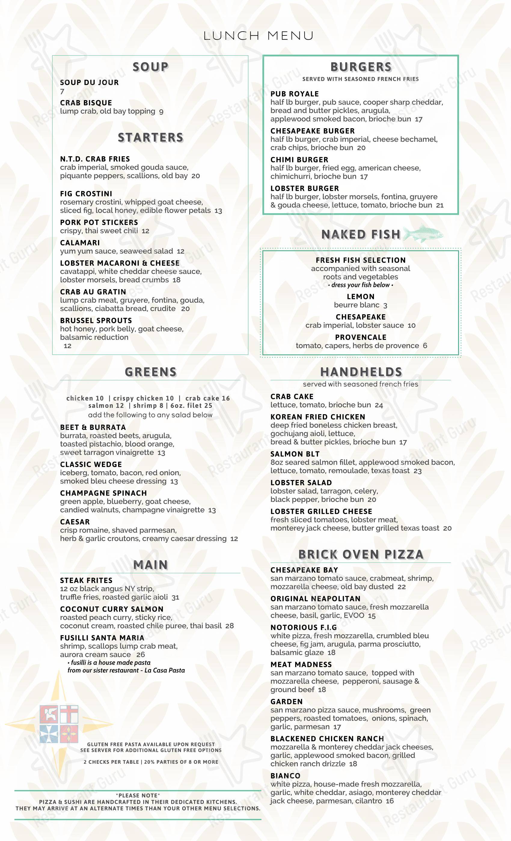 Menu at Chesapeake Inn Restaurant & Marina, Chesapeake City