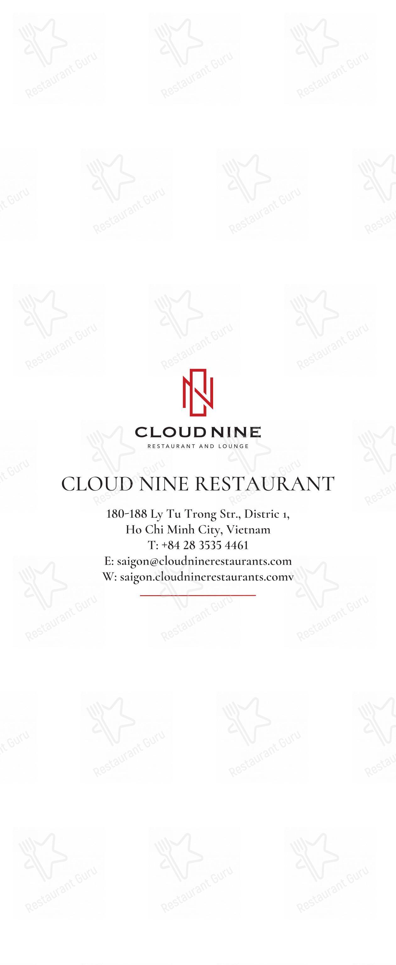 Menu at Cloud Nine Restaurant Sai Gon, Ho Chi Minh City