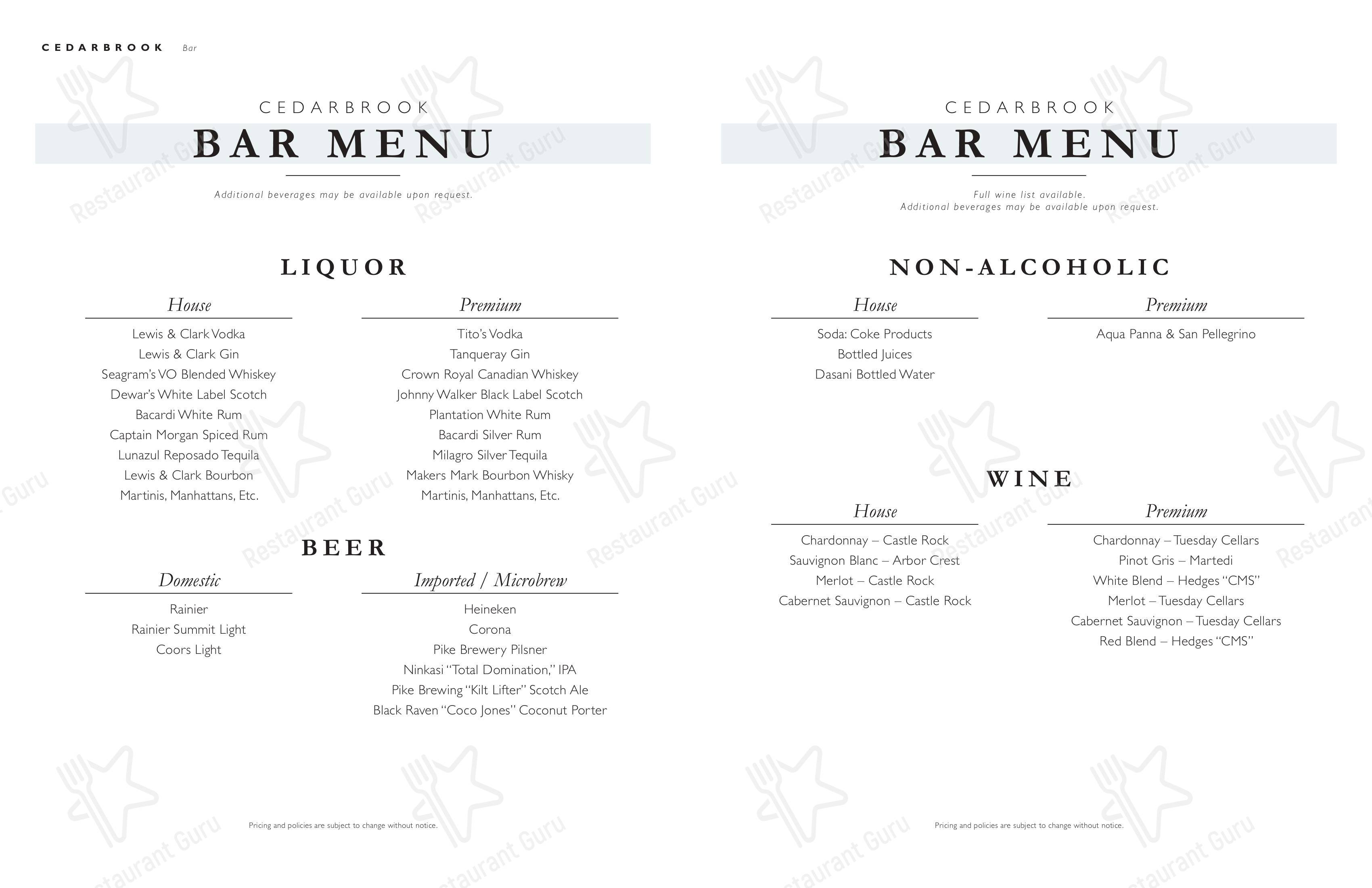 Menu at Copperleaf Restaurant & Bar, SeaTac