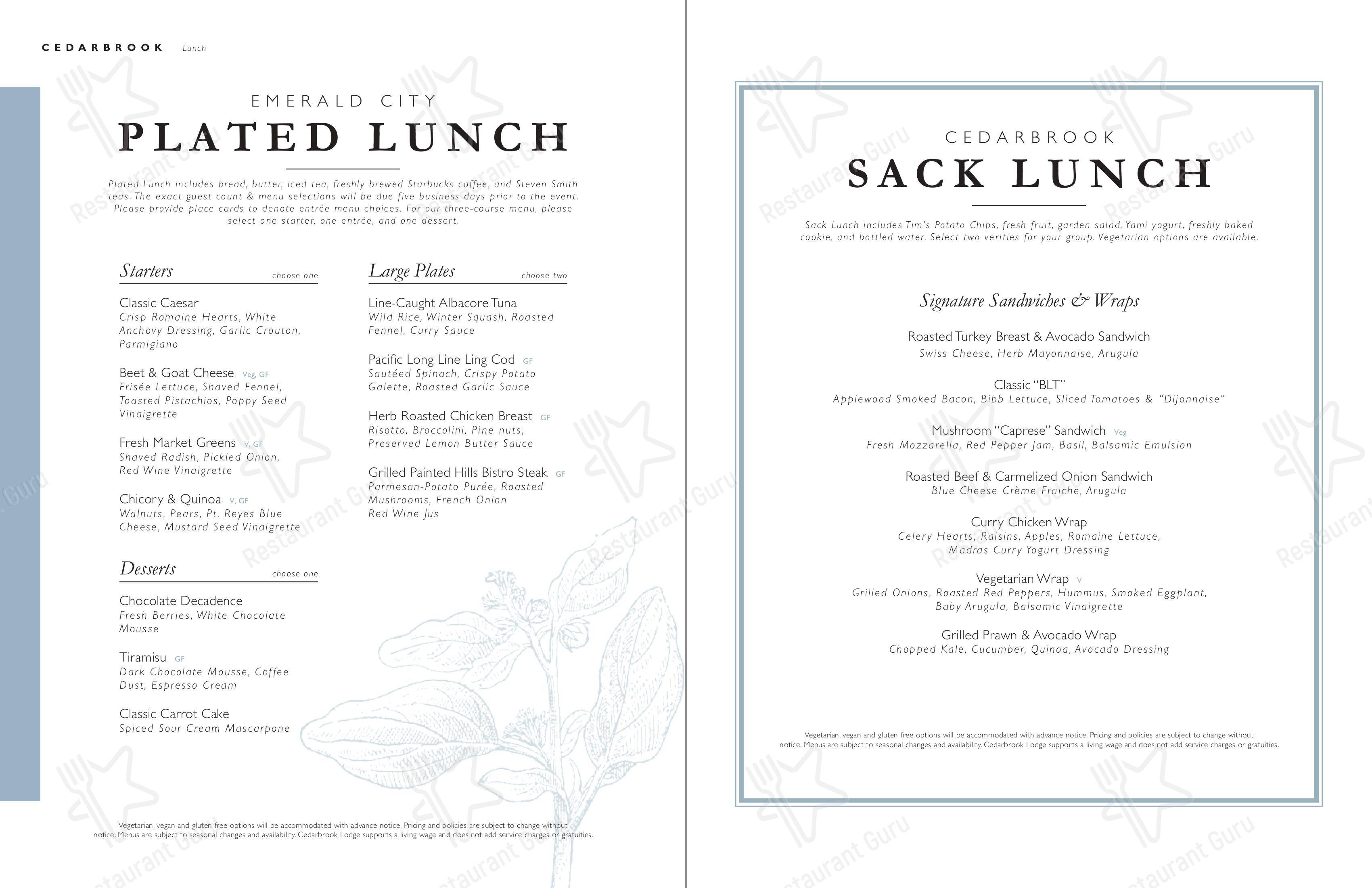 Menu at Copperleaf Restaurant & Bar, SeaTac