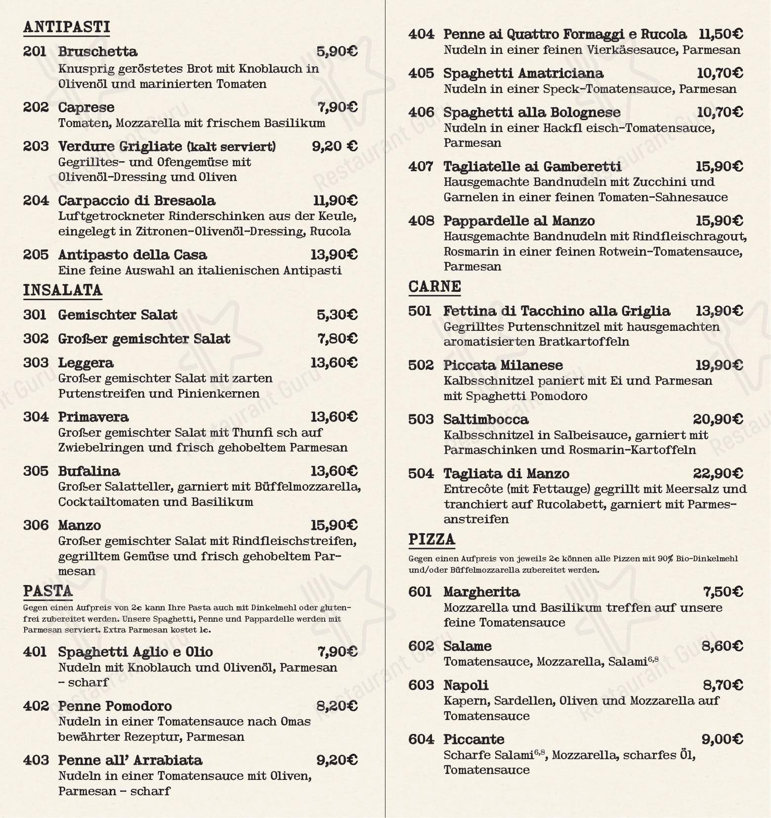 Speisekarte von Cugini Trattoria pizza, Emmendingen