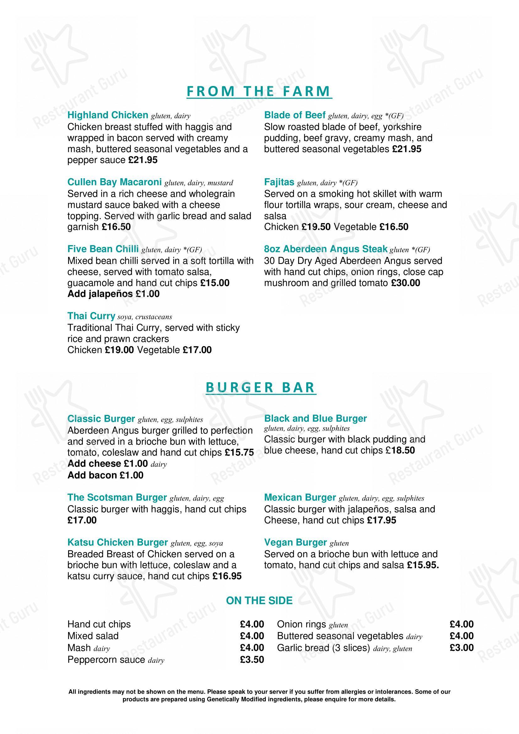 Menu at Cullen Bay Hotel restaurant, Cullen