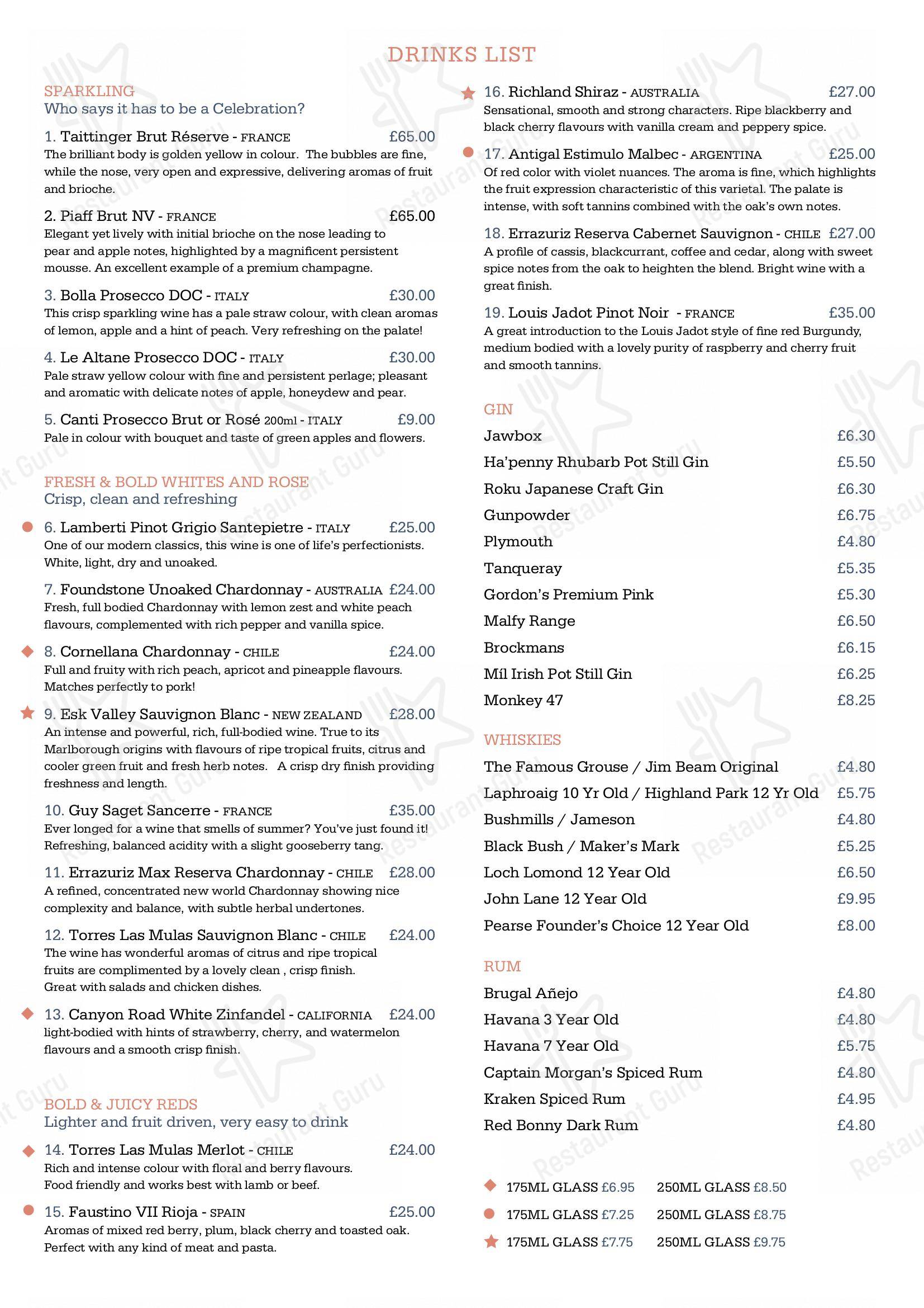 Menu at Cutters Wharf pub & bar, Belfast