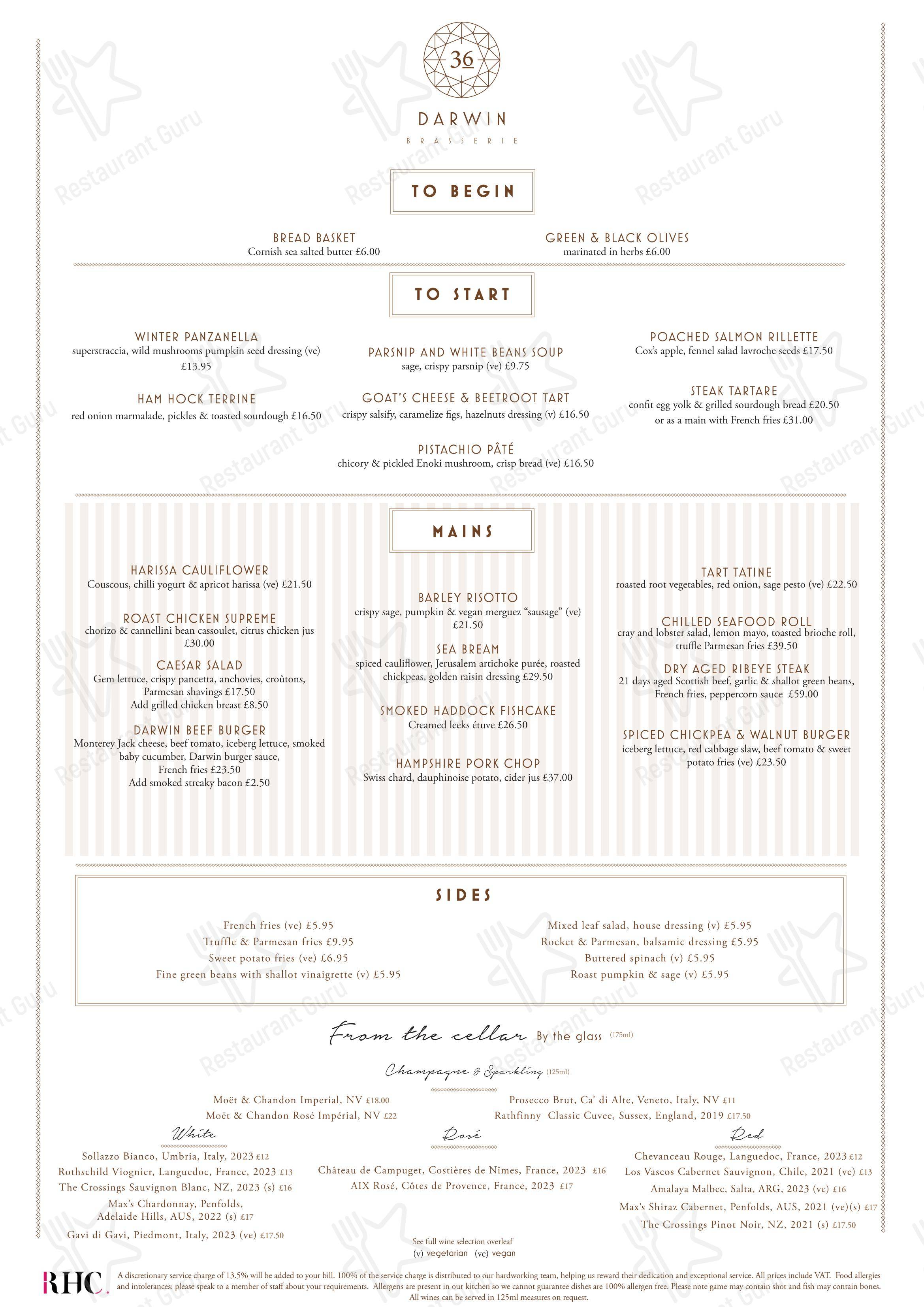 Menu at Darwin Brasserie pub & bar, London, Level 36